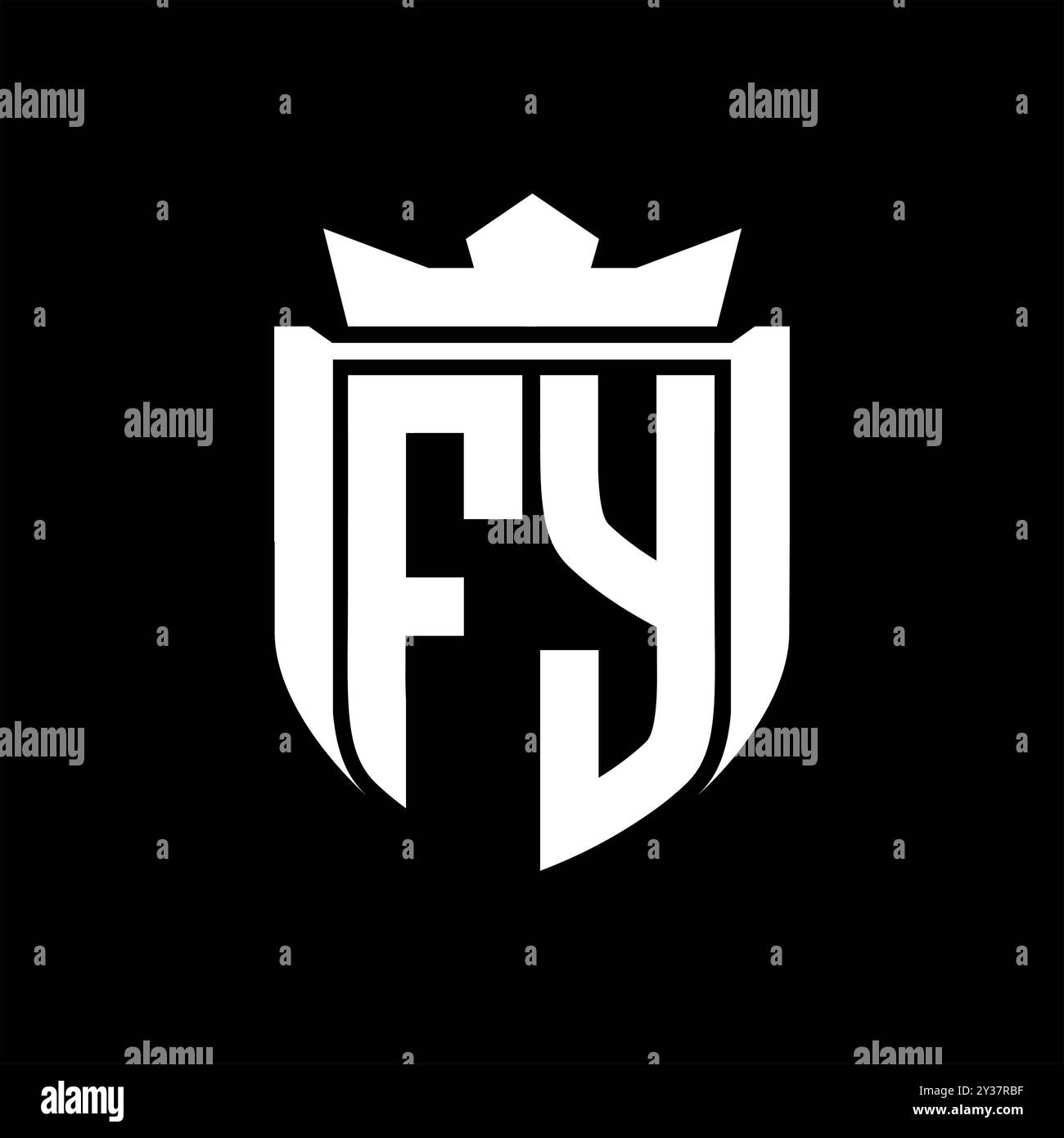 FY Letter logo with shield shape inside shield badge crown on black ...