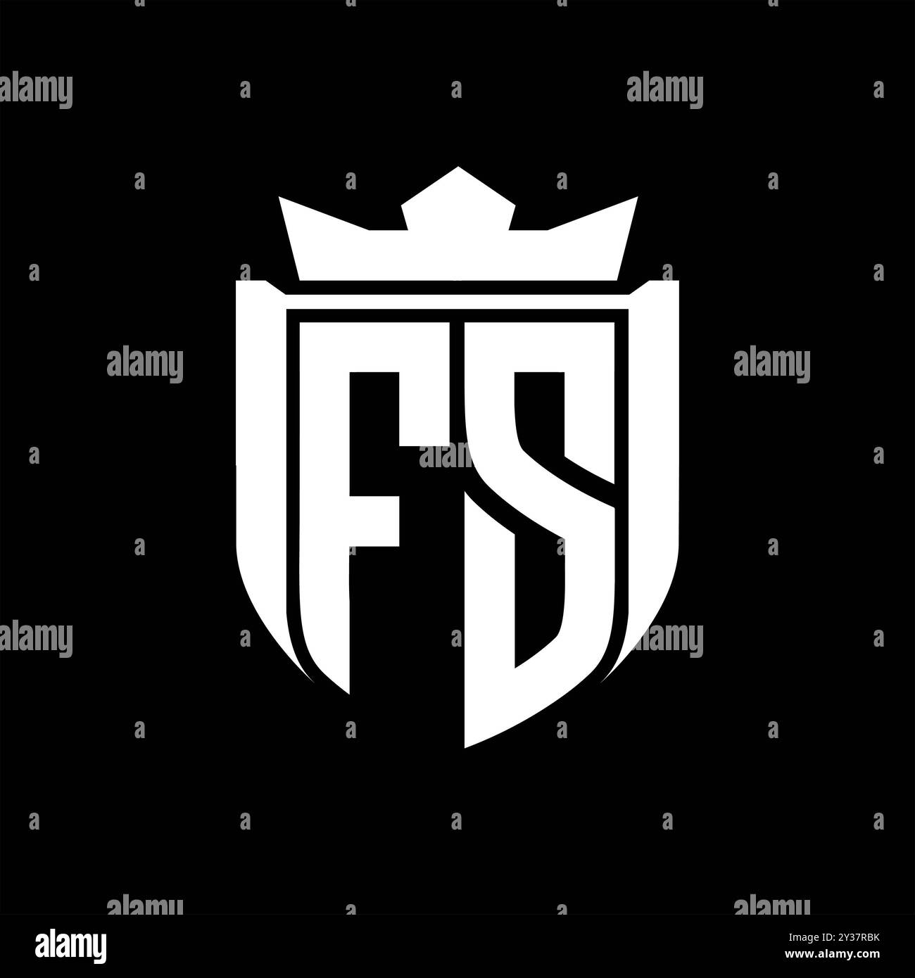 FS Letter logo with shield shape inside shield badge crown on black ...