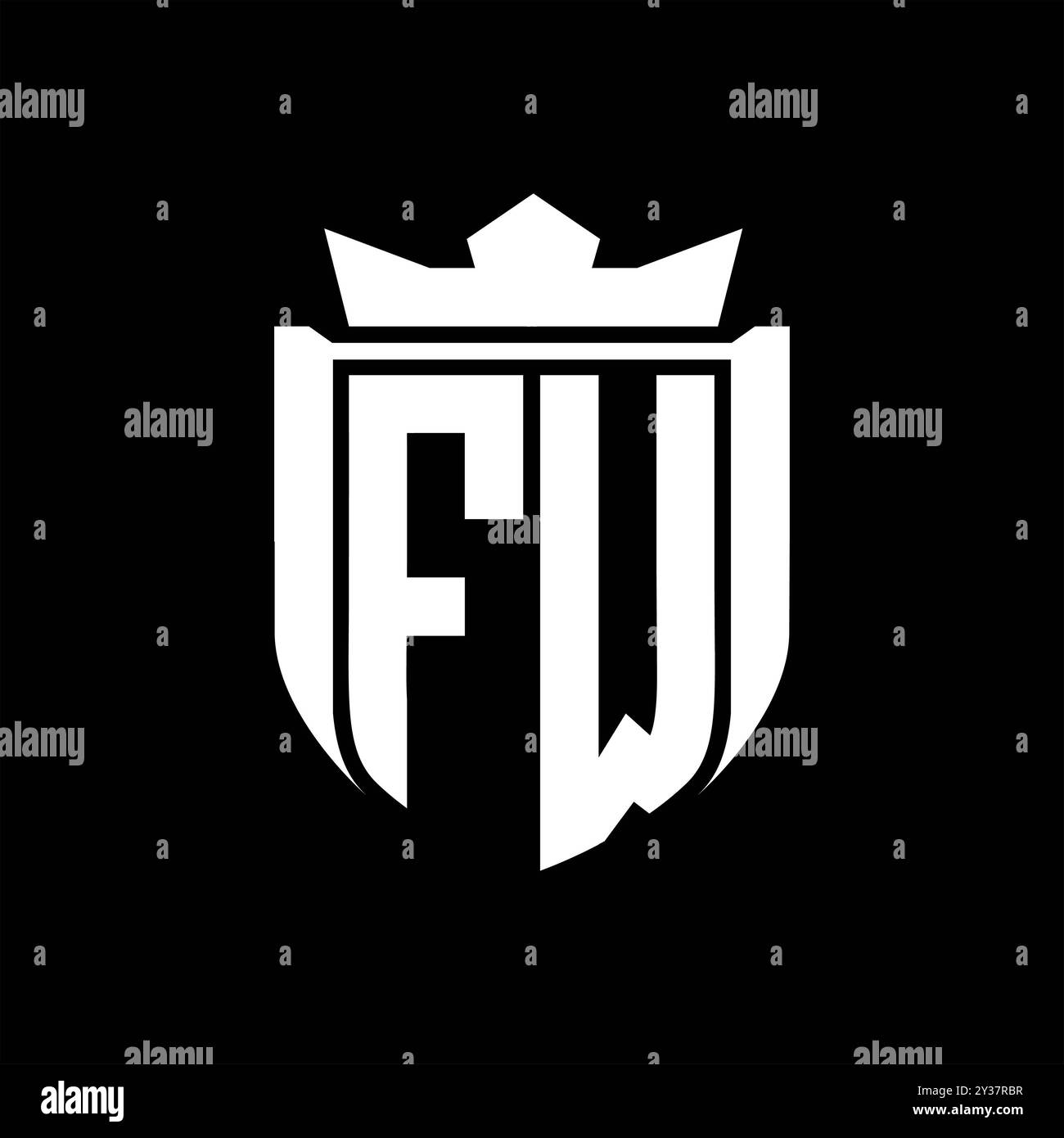 FW Letter logo with shield shape inside shield badge crown on black ...