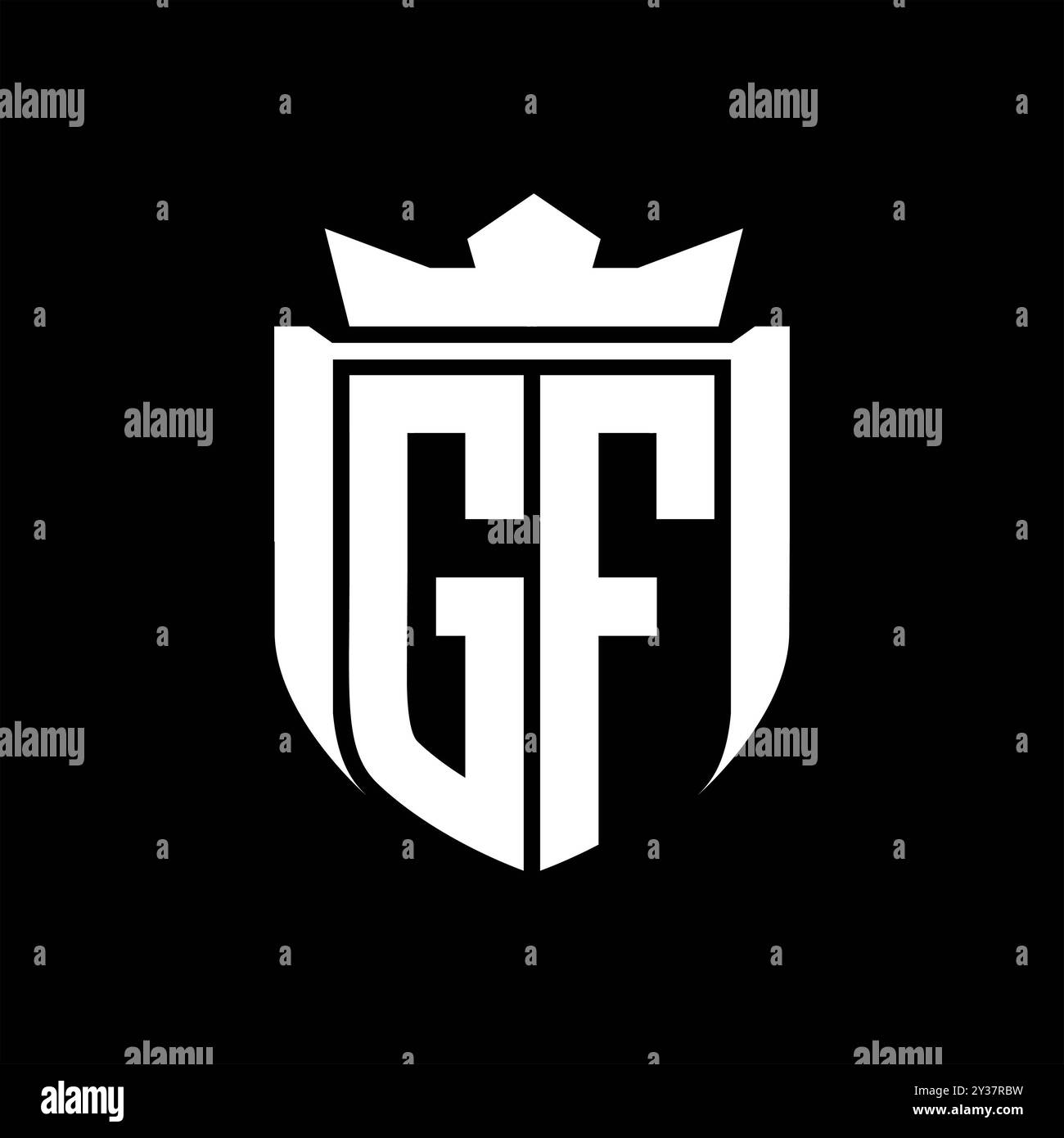 GF Letter logo with shield shape inside shield badge crown on black ...