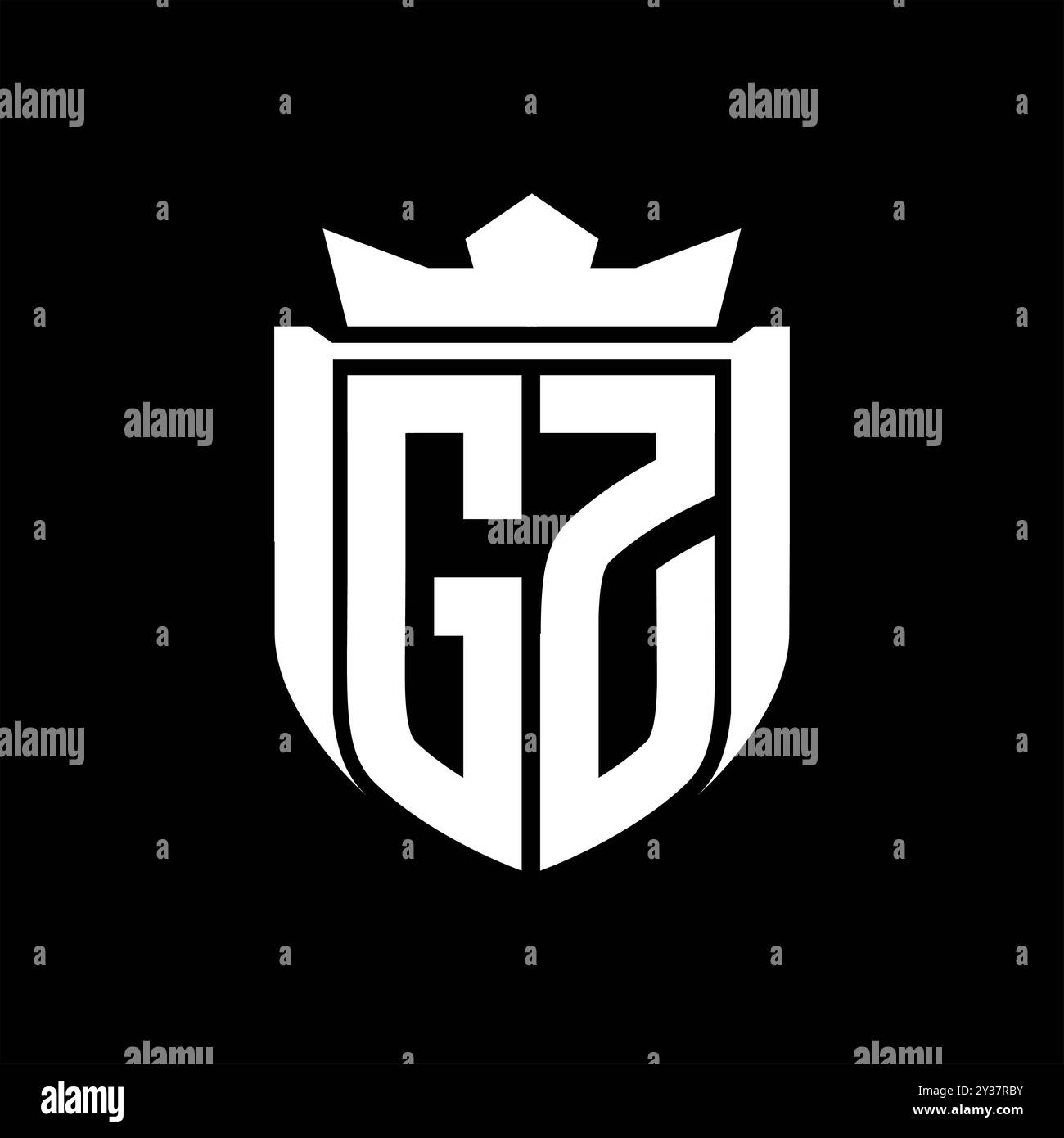 GZ Letter logo with shield shape inside shield badge crown on black ...