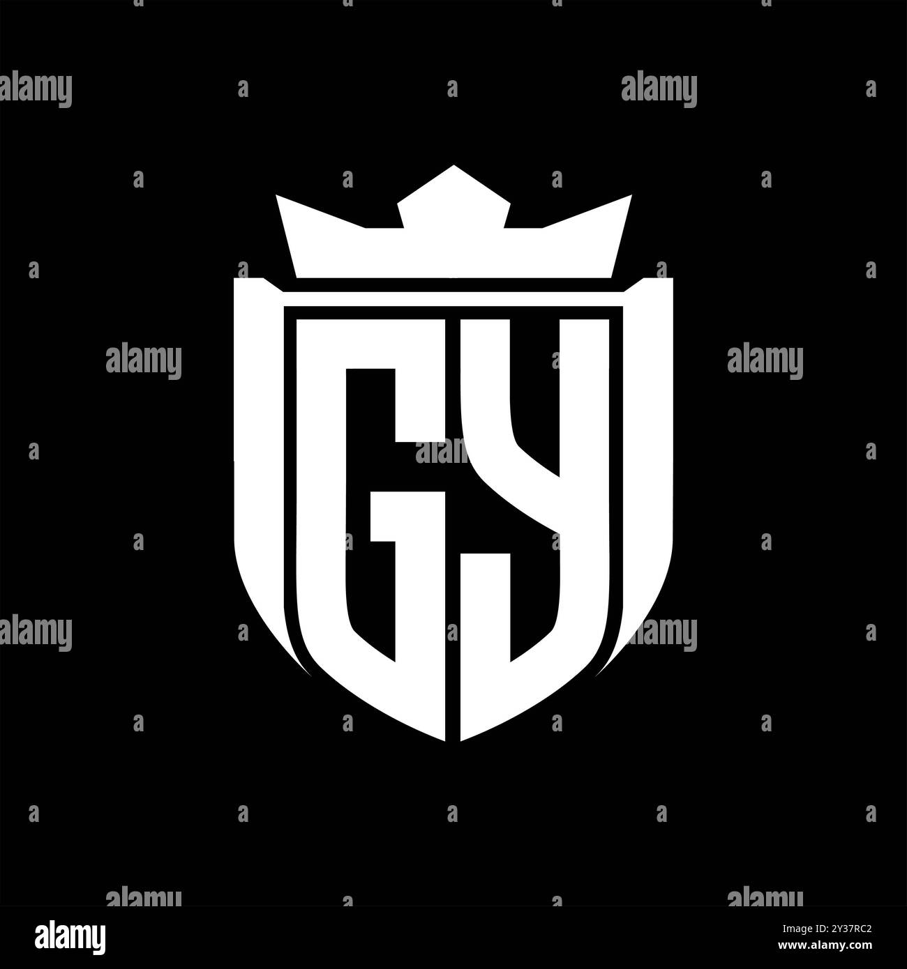 GY Letter logo with shield shape inside shield badge crown on black ...