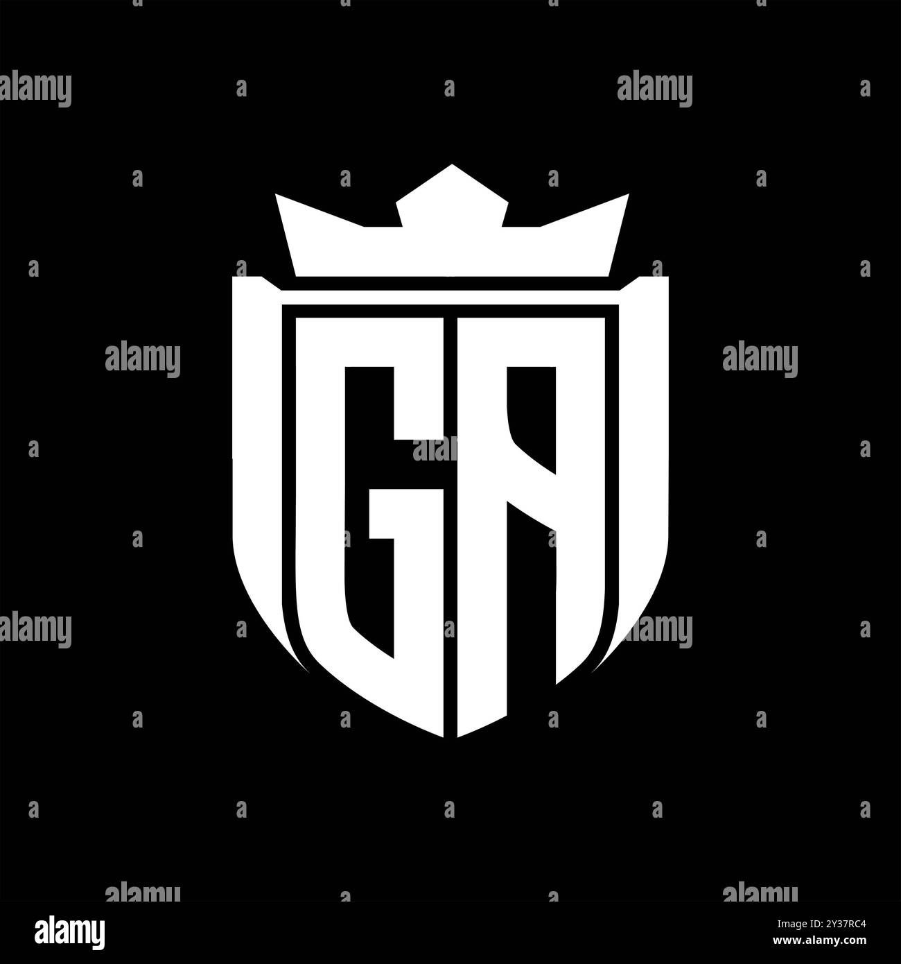 GA Letter logo with shield shape inside shield badge crown on black ...