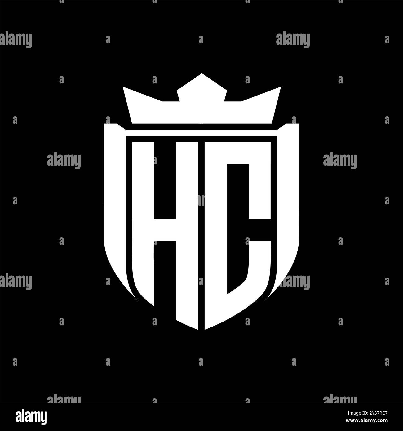 HC Letter logo with shield shape inside shield badge crown on black ...