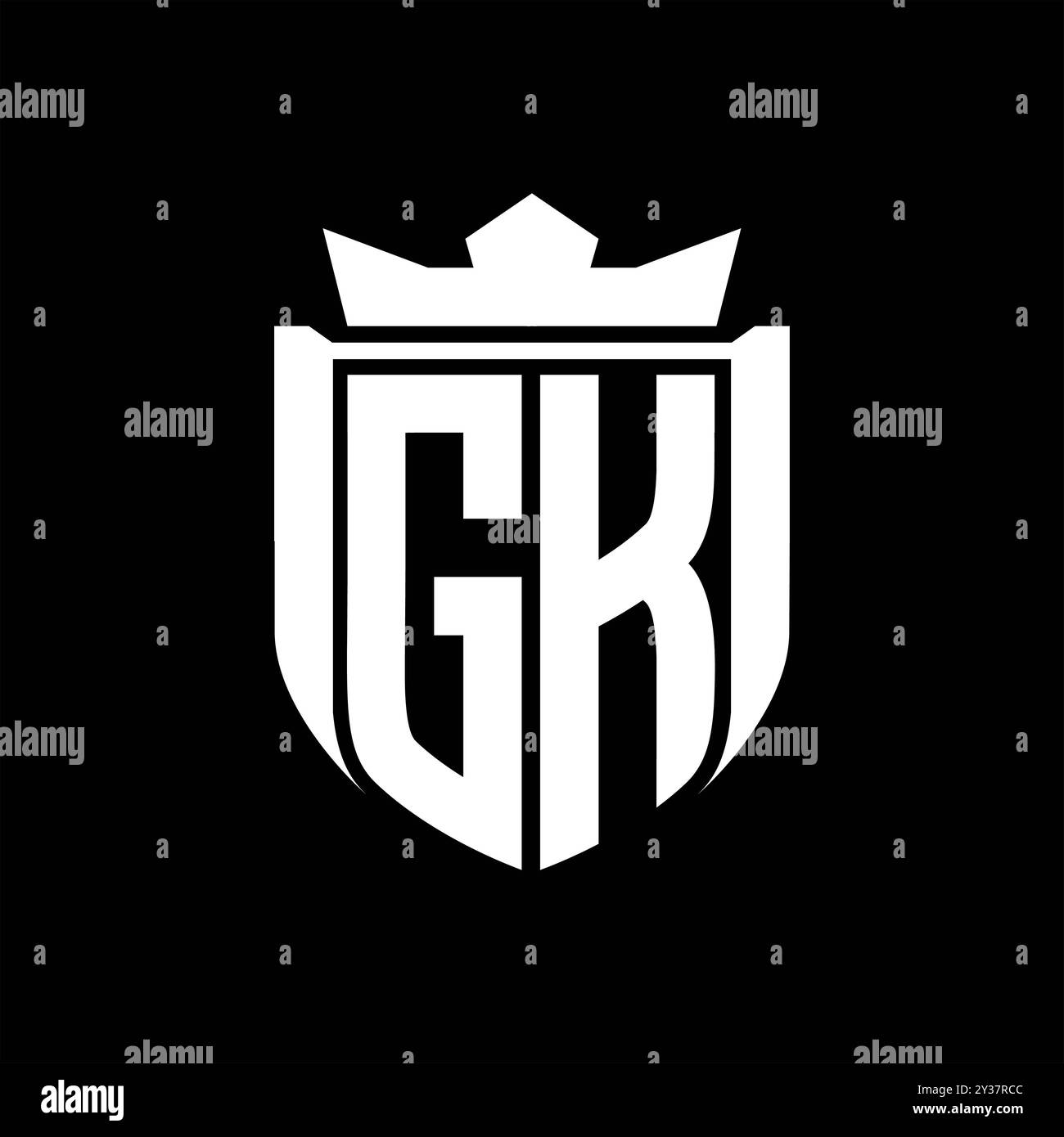 GK Letter logo with shield shape inside shield badge crown on black ...