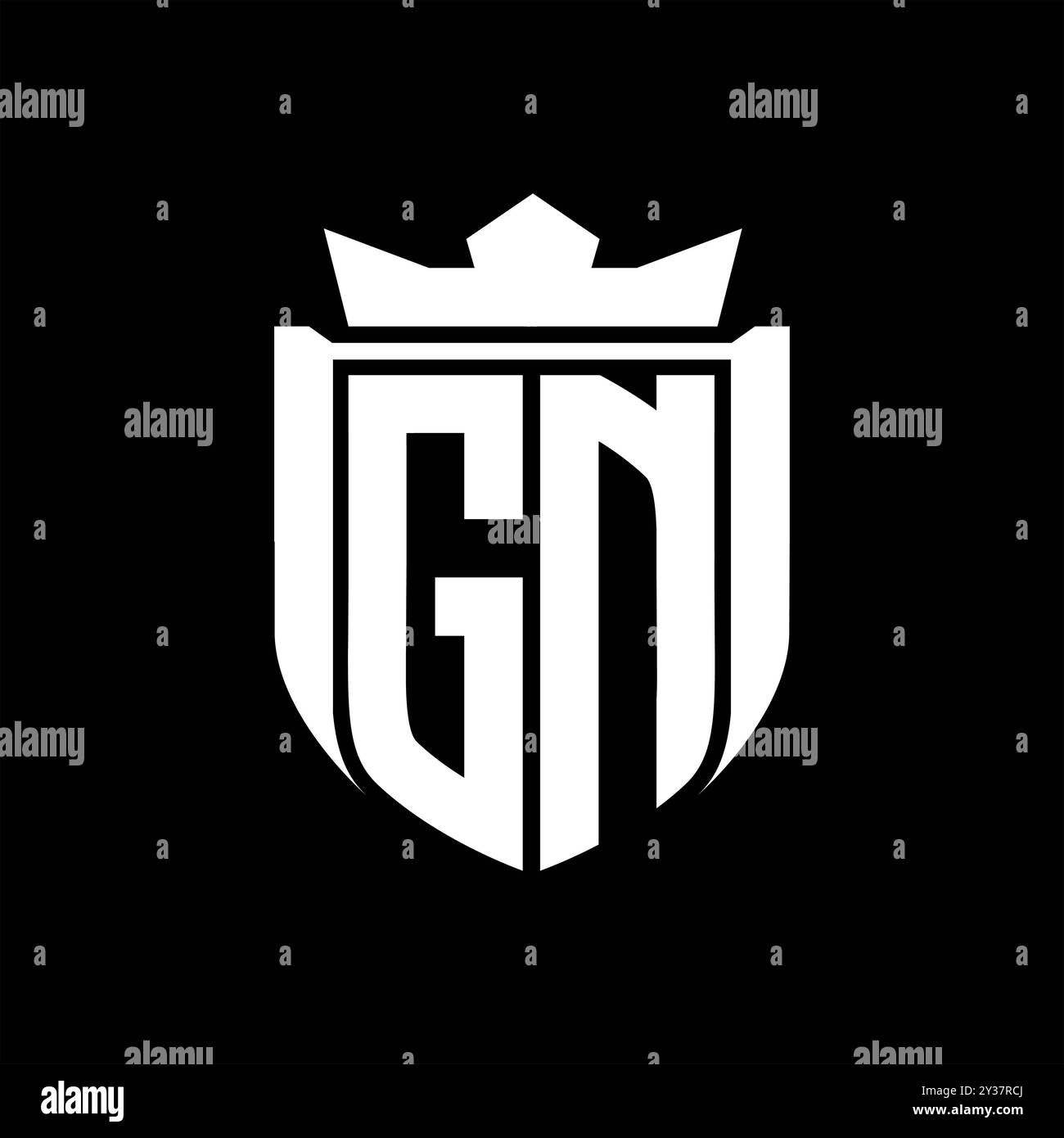 GN Letter logo with shield shape inside shield badge crown on black ...