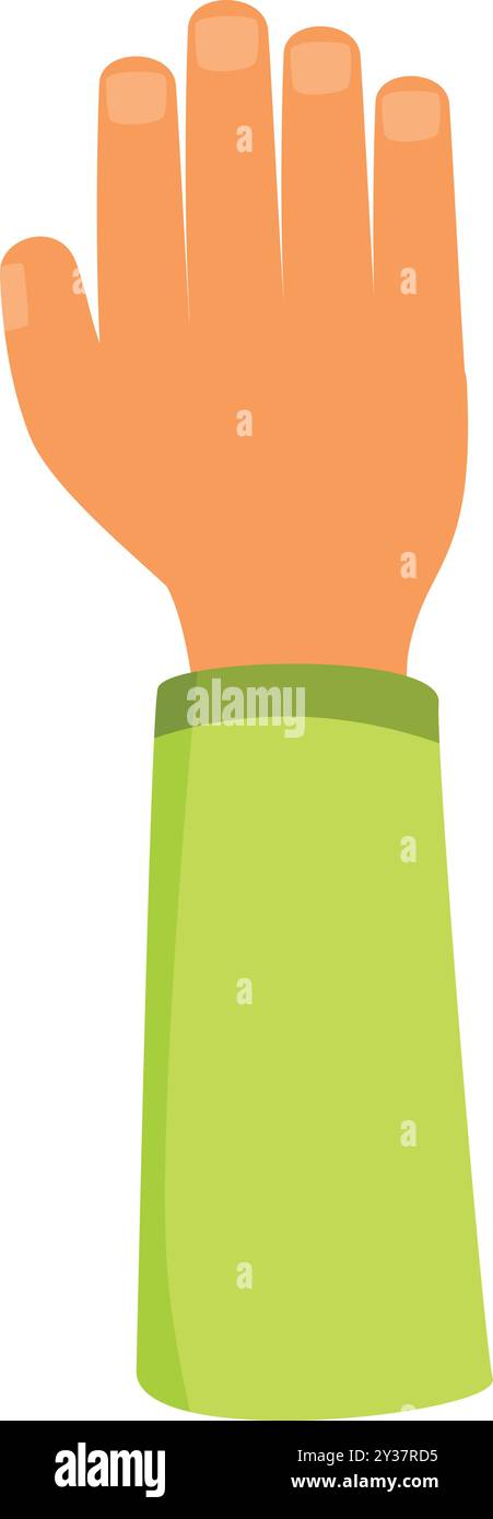 Cartoon hand with five fingers up raising arm gesture in flat design ...
