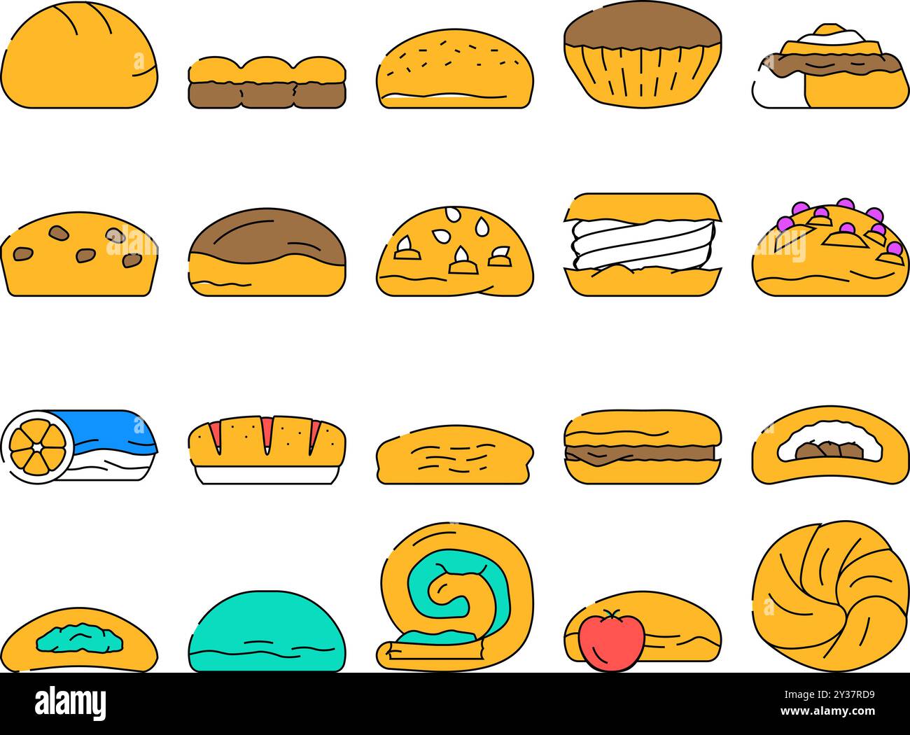 bun bread burger hamburger icons set vector Stock Vector Image & Art ...