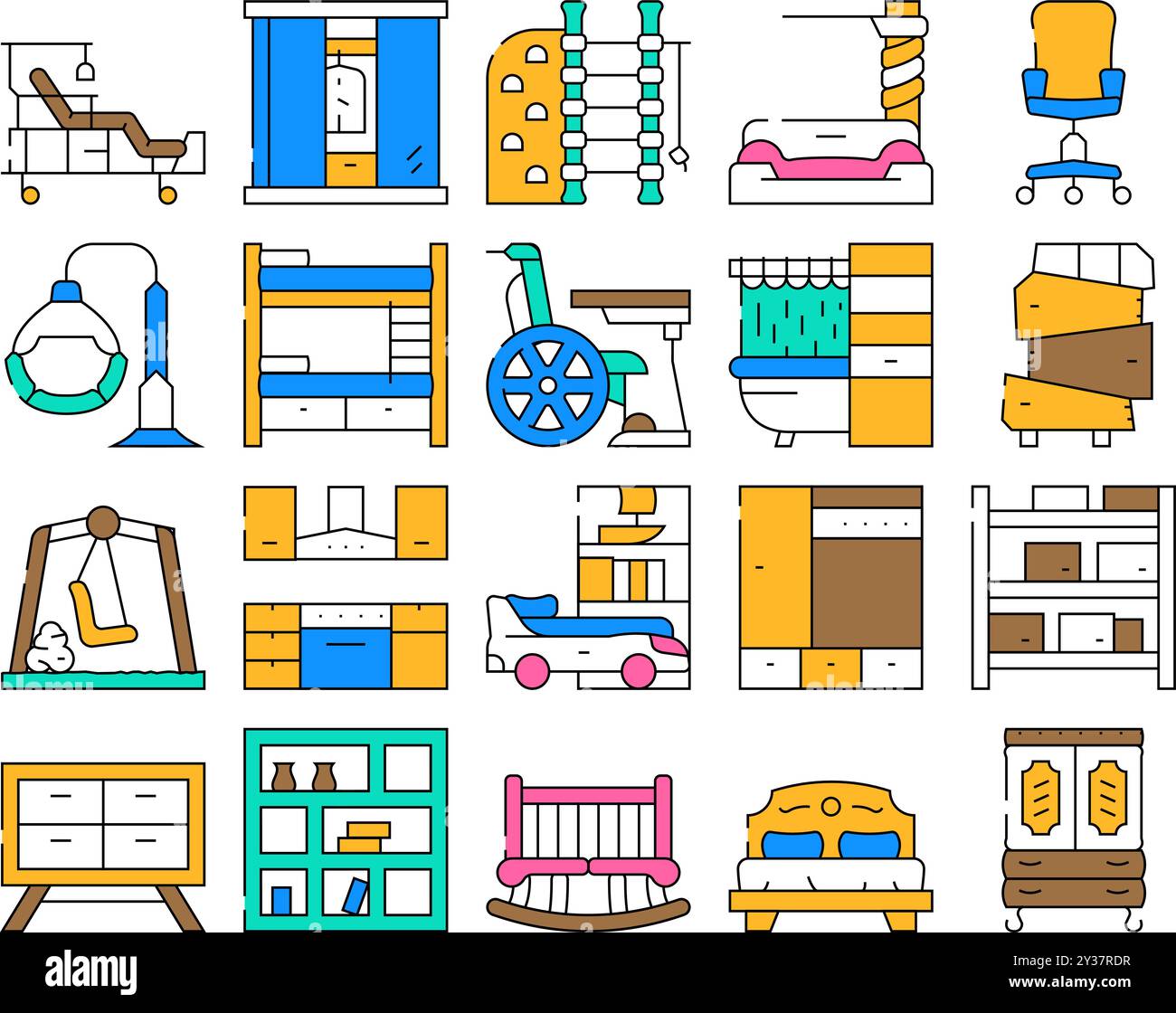 Furniture House Room Interior Icons Set Vector Stock Vector Image & Art ...
