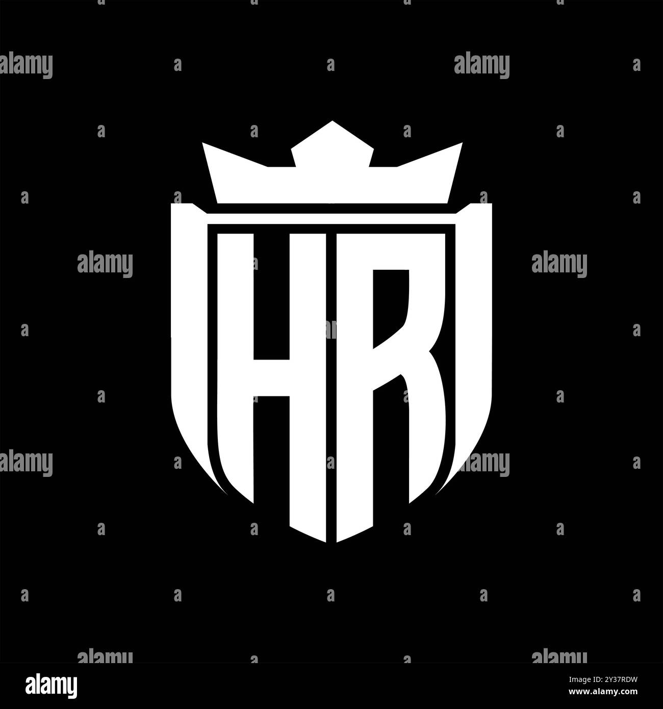 HR Letter logo with shield shape inside shield badge crown on black ...