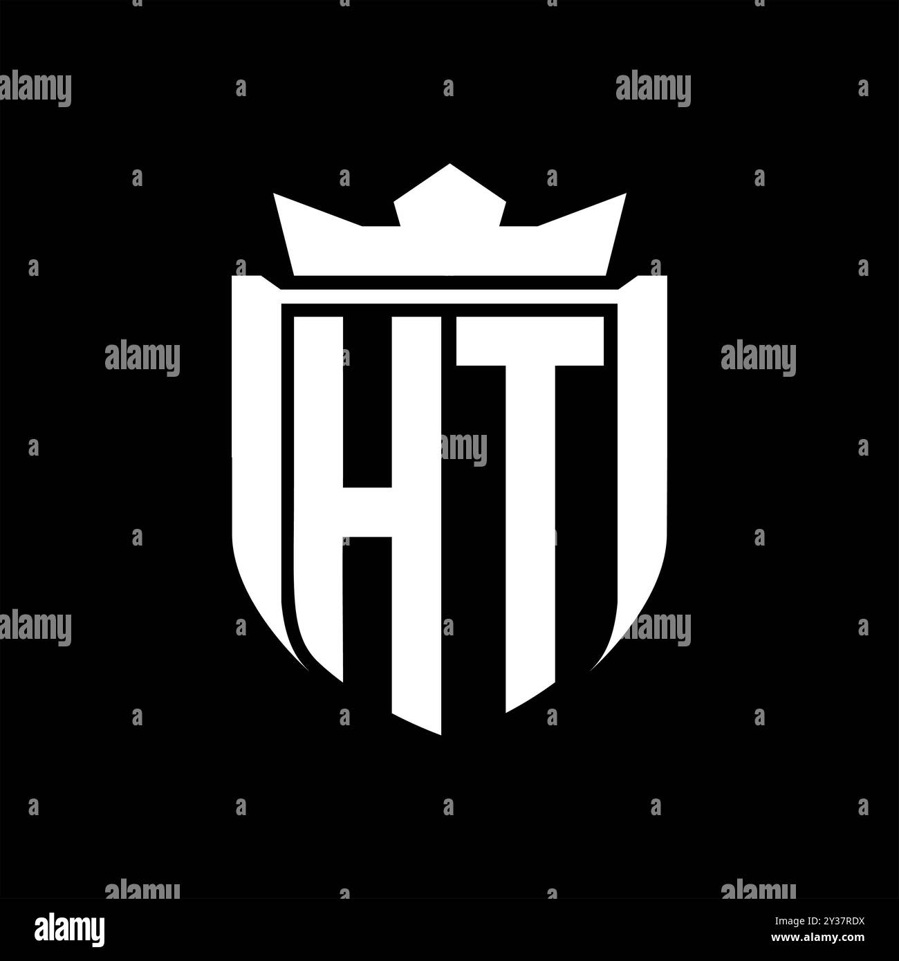 HT Letter logo with shield shape inside shield badge crown on black ...