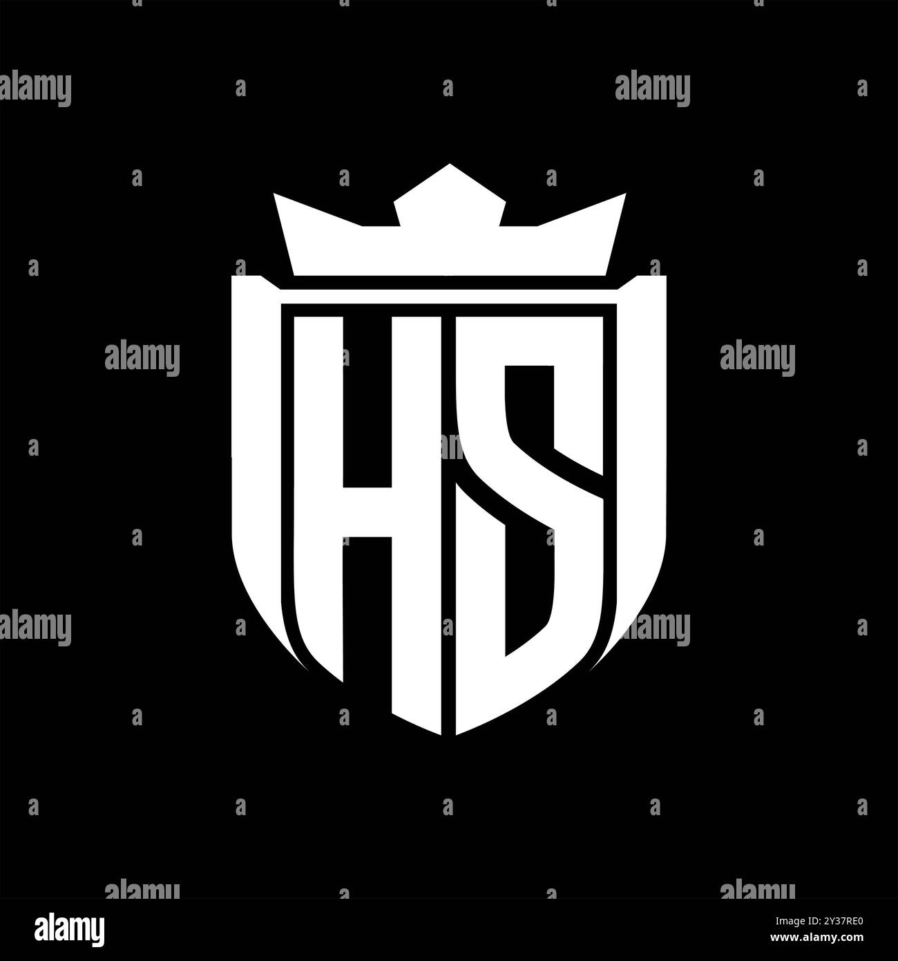 HS Letter logo with shield shape inside shield badge crown on black ...