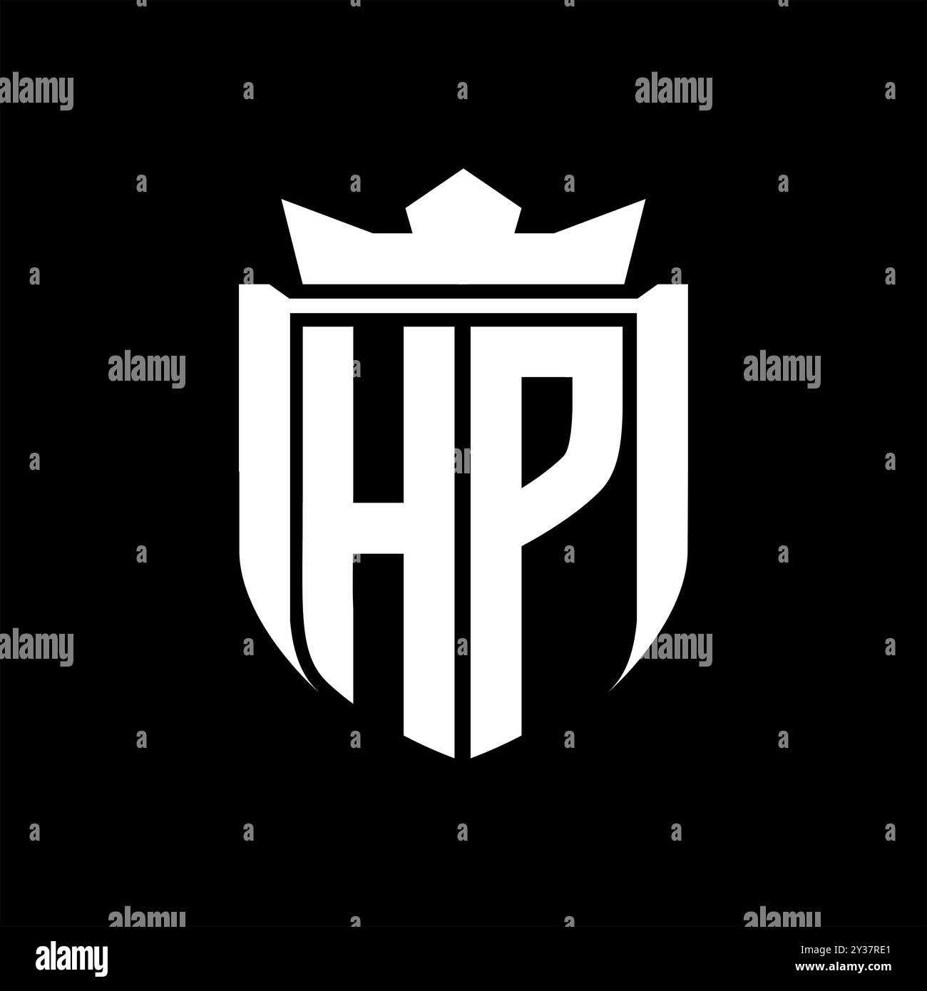 HP Letter logo with shield shape inside shield badge crown on black ...