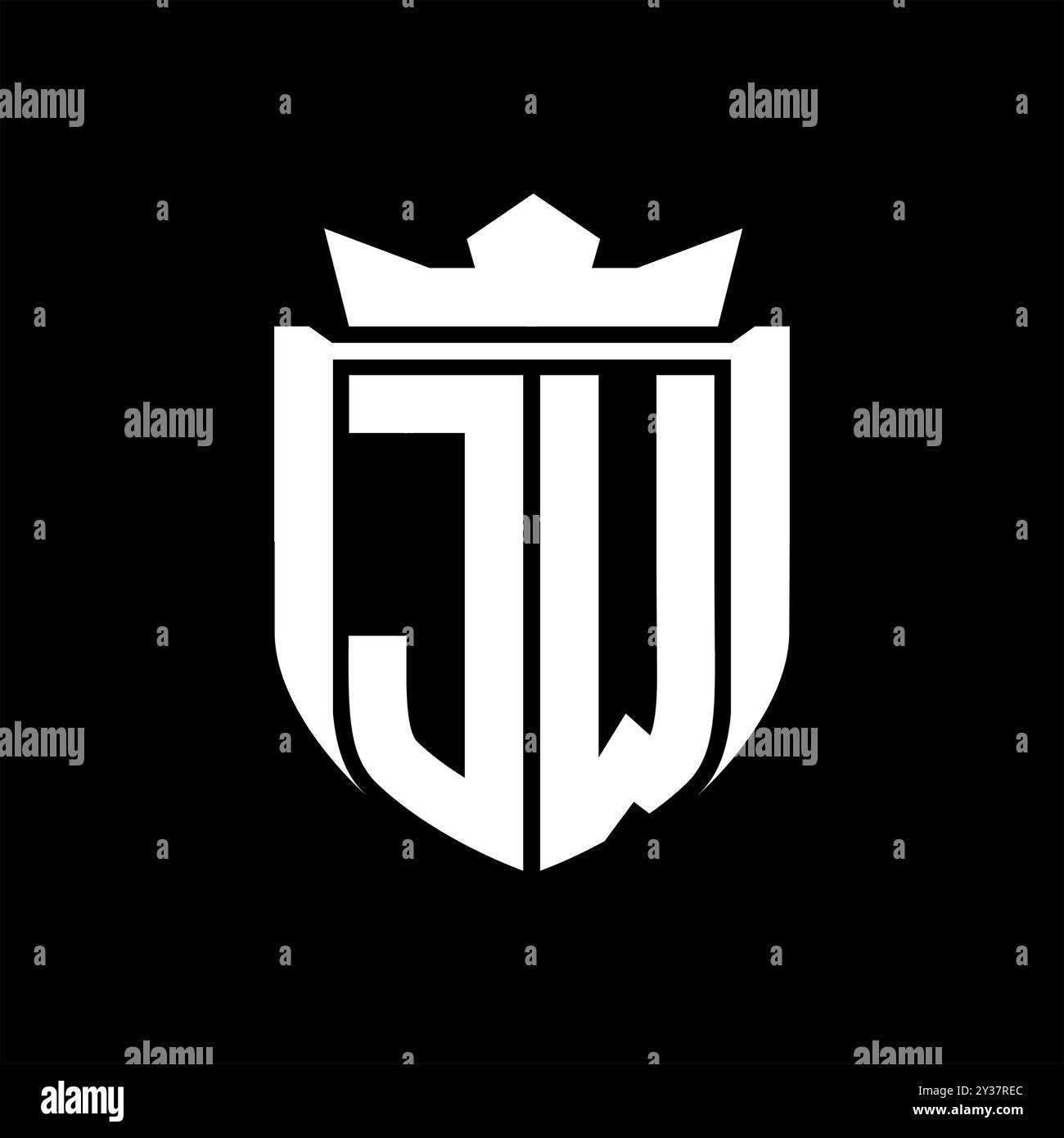 JW Letter logo with shield shape inside shield badge crown on black ...