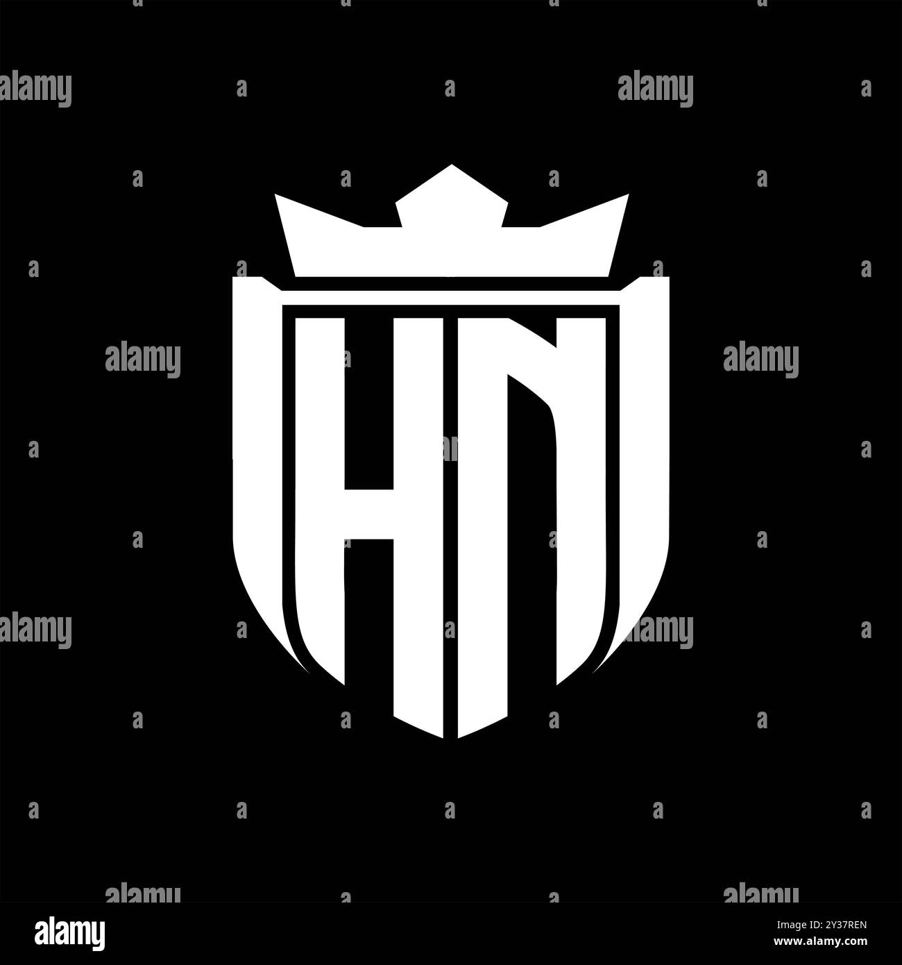 HN Letter logo with shield shape inside shield badge crown on black ...