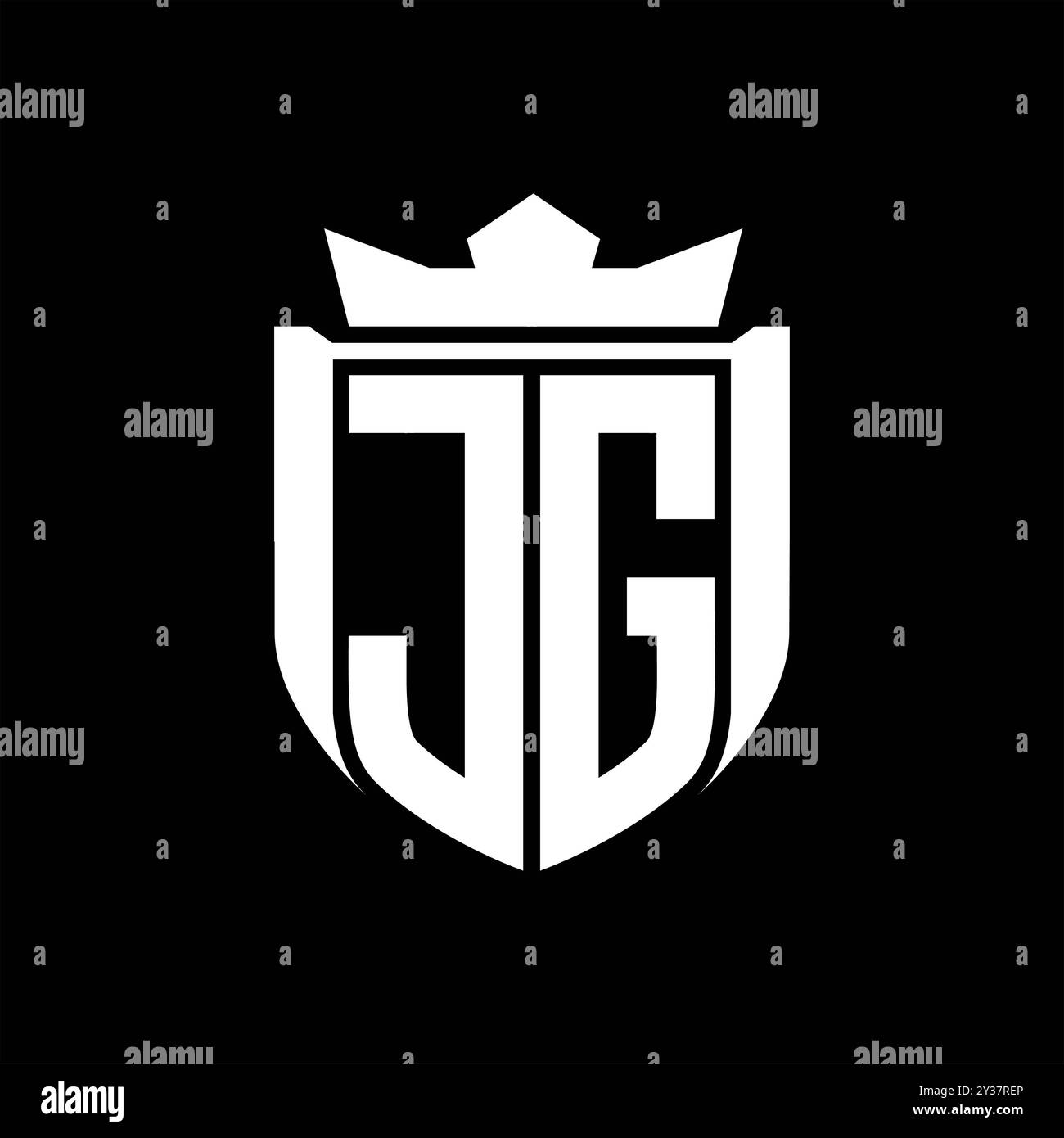 JG Letter logo with shield shape inside shield badge crown on black ...