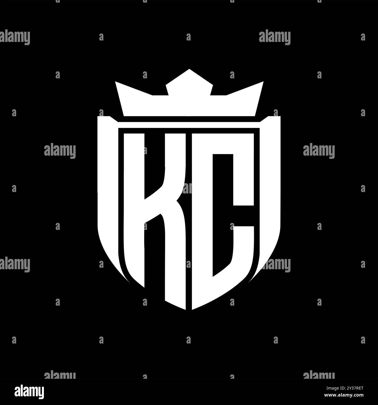KC Letter logo with shield shape inside shield badge crown on black ...