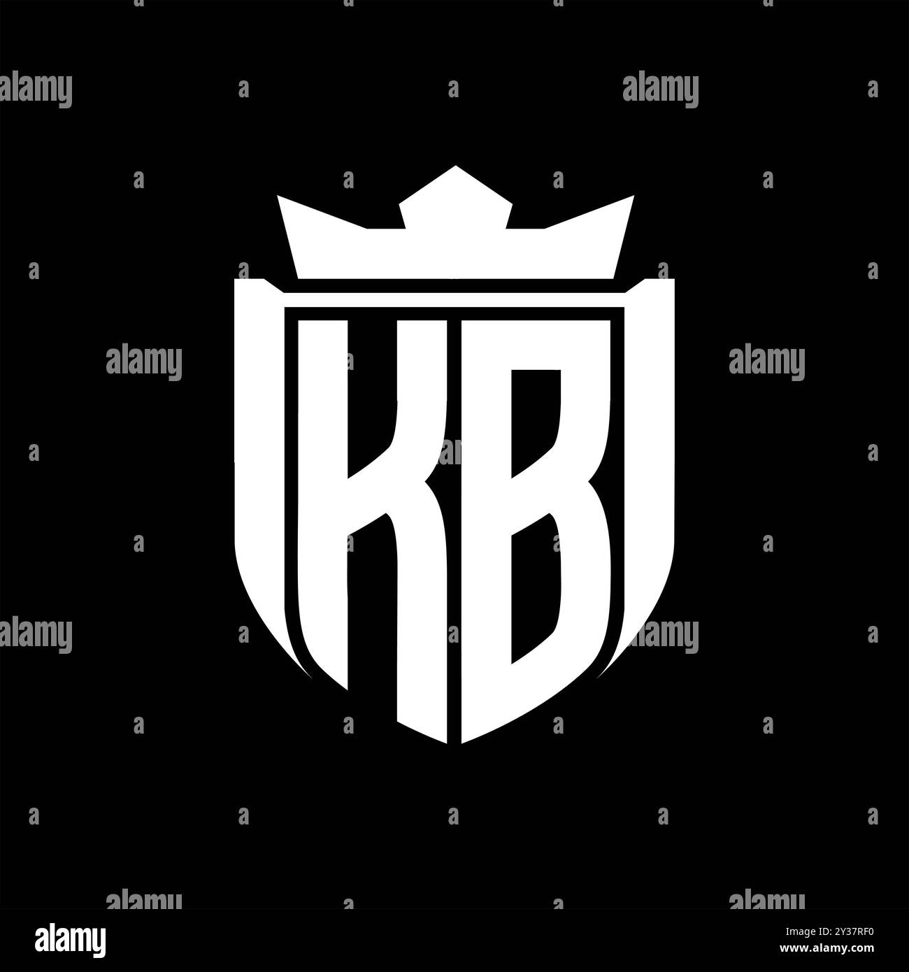 KB Letter logo with shield shape inside shield badge crown on black ...