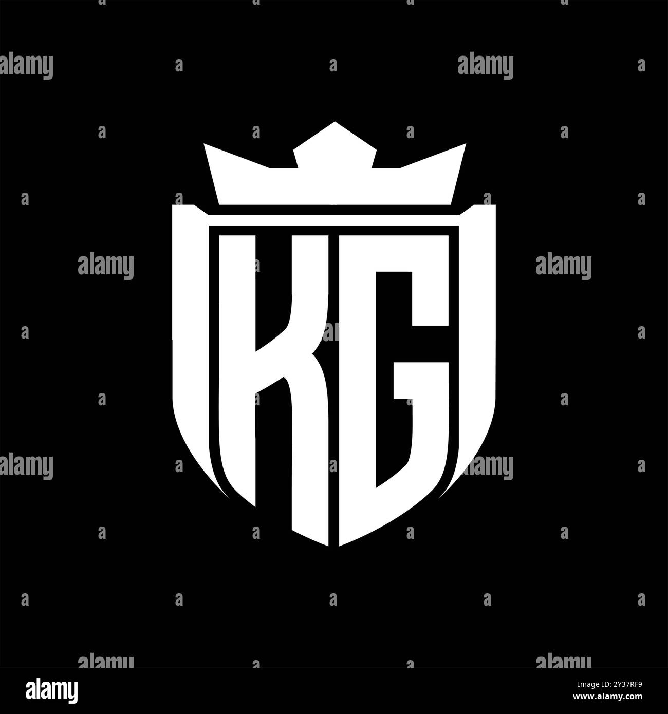 KG Letter logo with shield shape inside shield badge crown on black ...