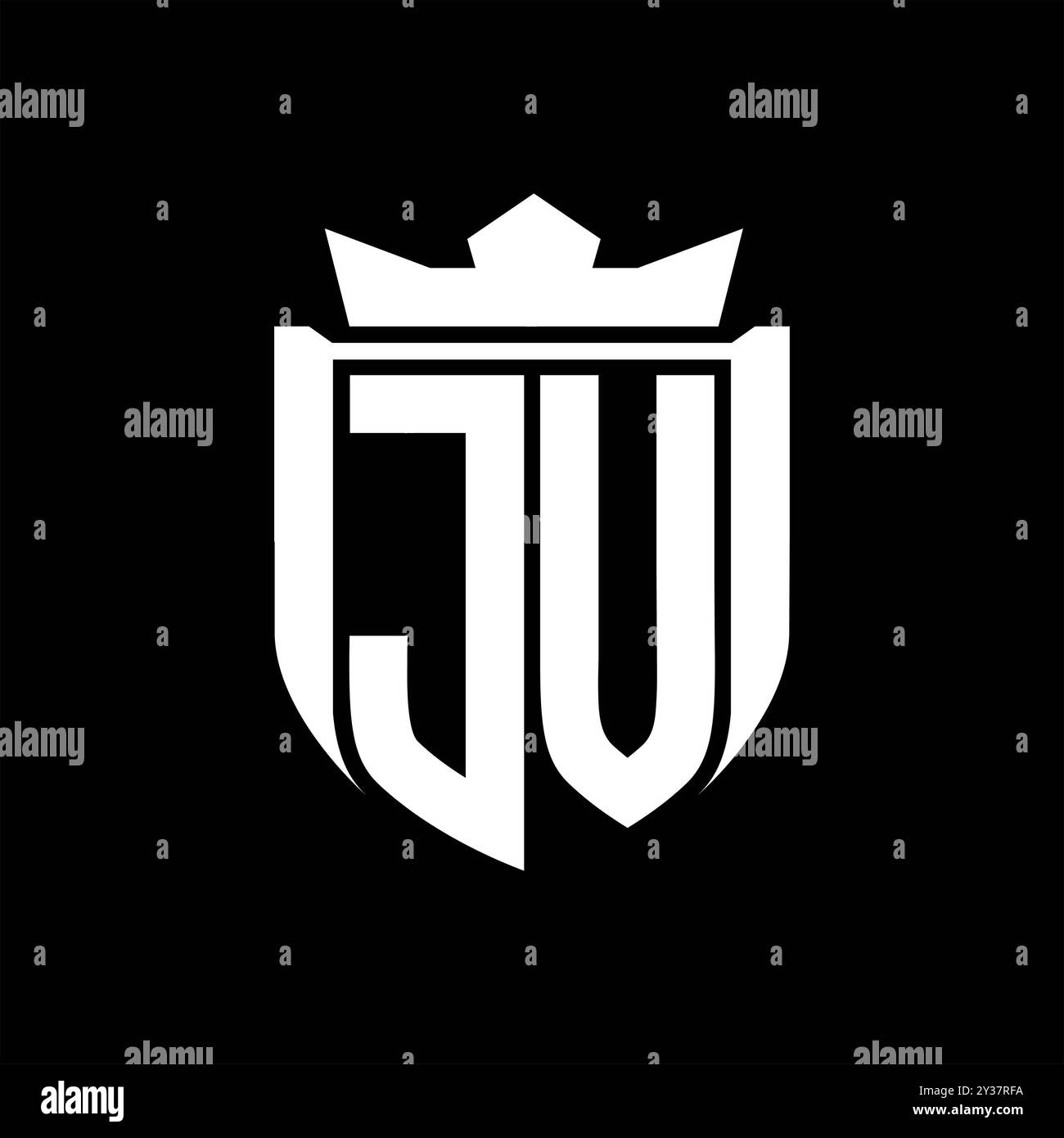 JV Letter logo with shield shape inside shield badge crown on black ...