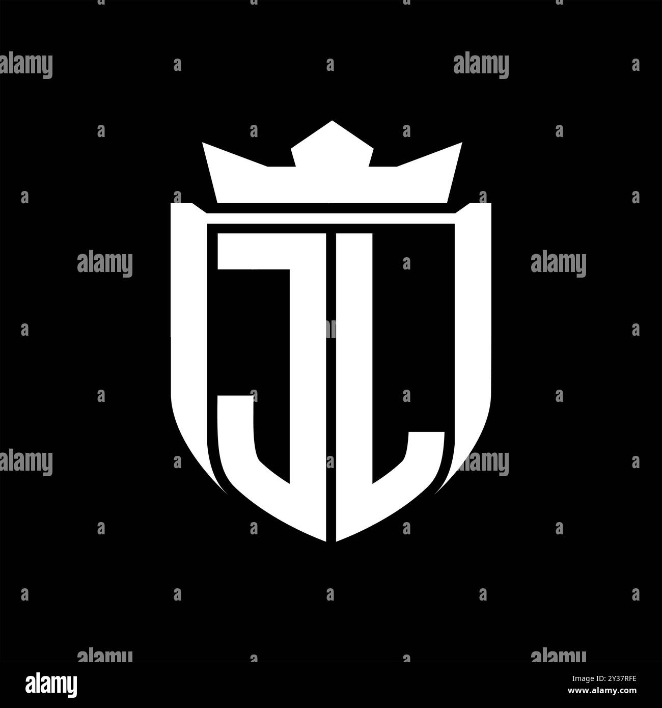 JL Letter logo with shield shape inside shield badge crown on black ...