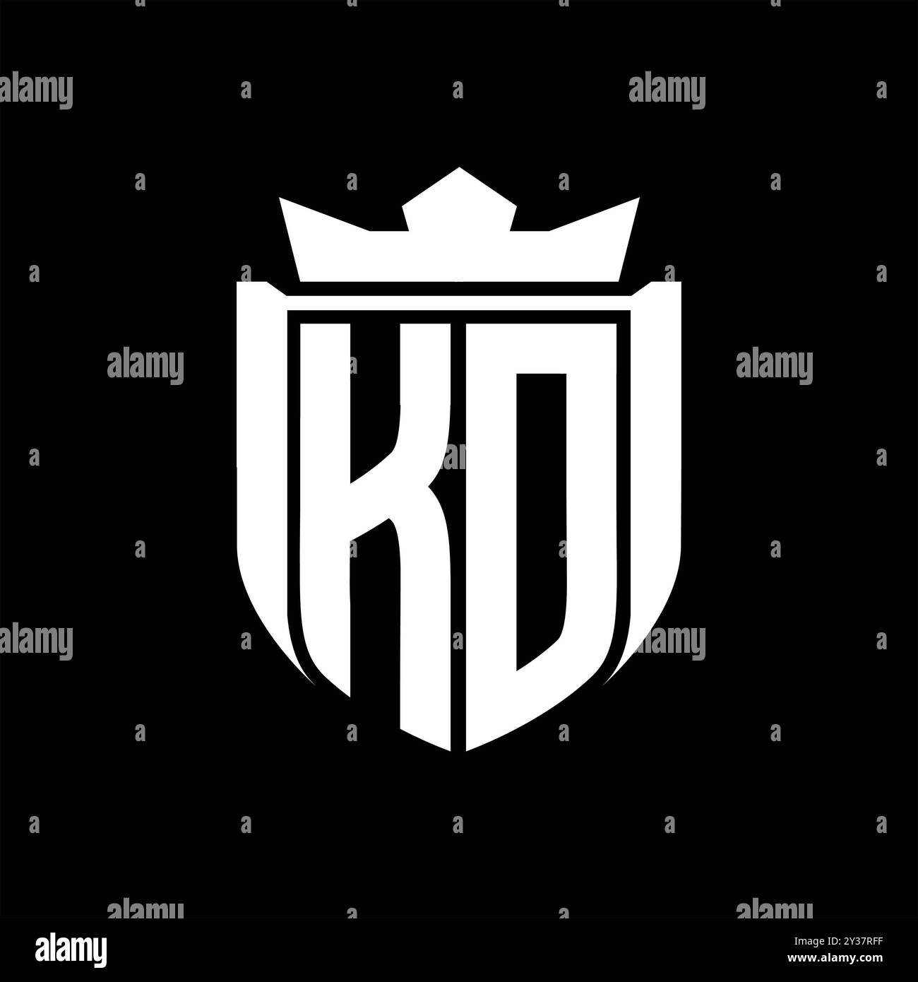 KD Letter logo with shield shape inside shield badge crown on black ...