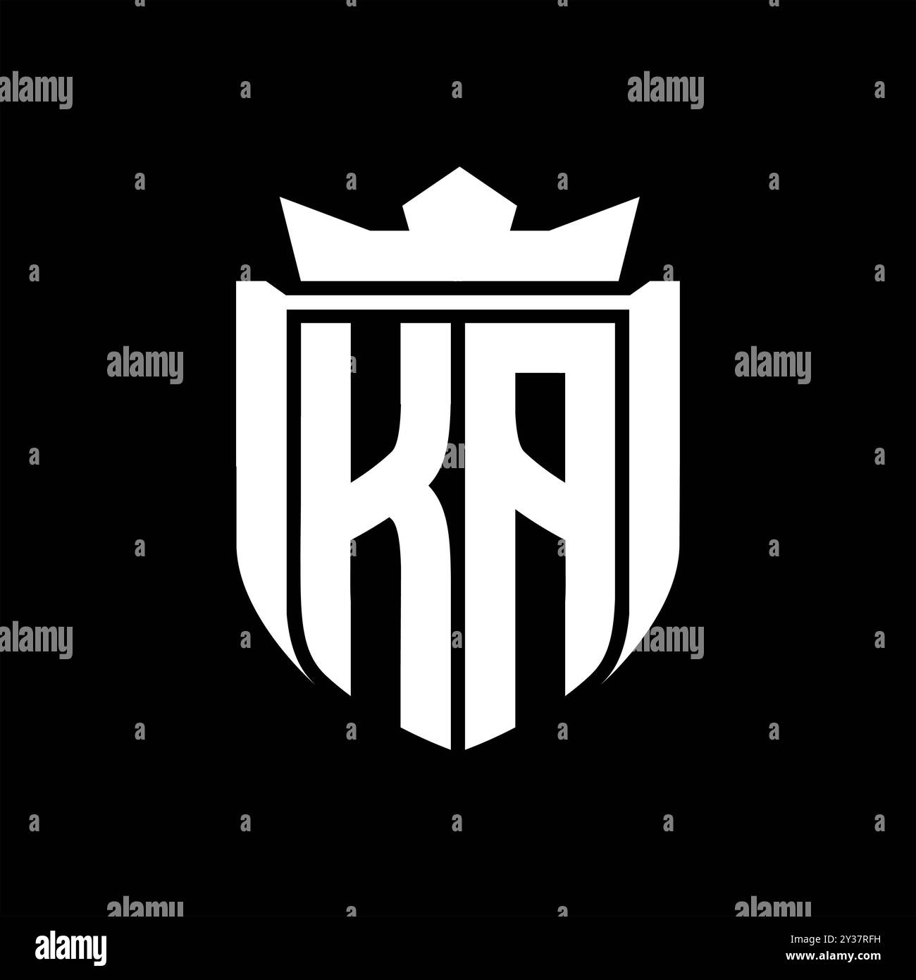 KA Letter logo with shield shape inside shield badge crown on black ...