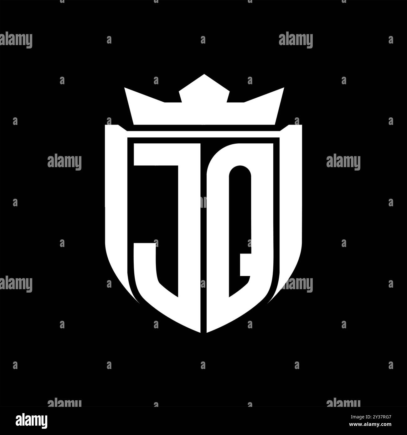 JQ Letter logo with shield shape inside shield badge crown on black ...