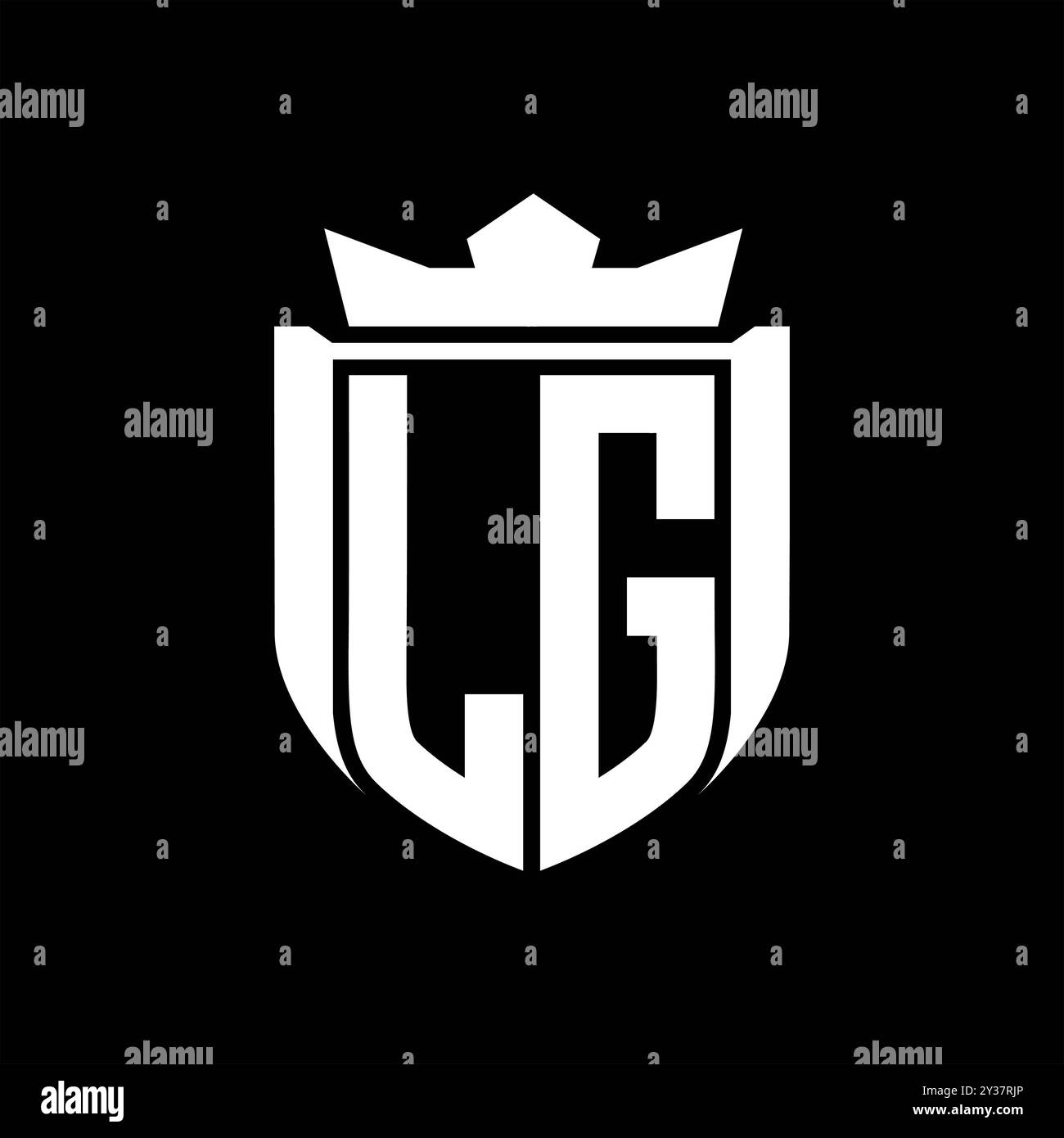 LG Letter logo with shield shape inside shield badge crown on black background template design ...