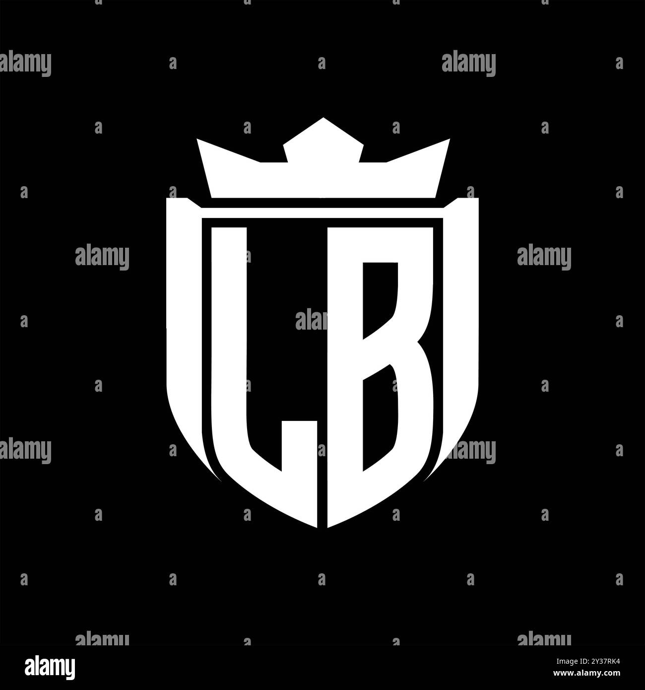 LB Letter logo with shield shape inside shield badge crown on black ...