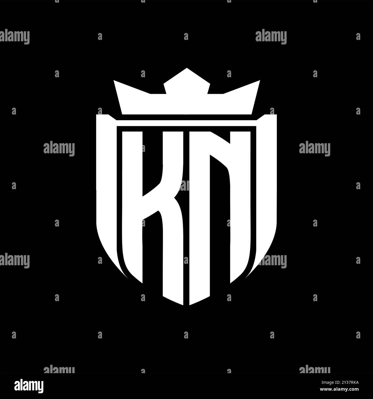 KN Letter logo with shield shape inside shield badge crown on black ...