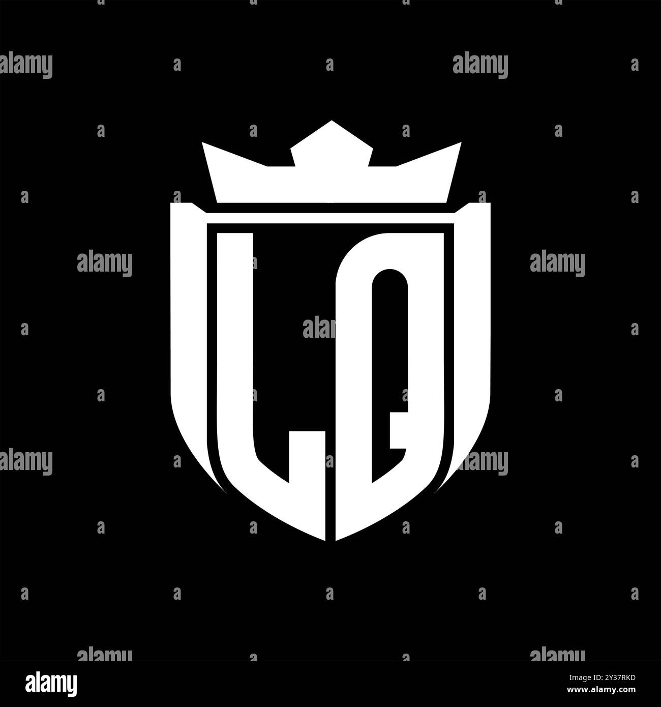 LQ Letter logo with shield shape inside shield badge crown on black ...
