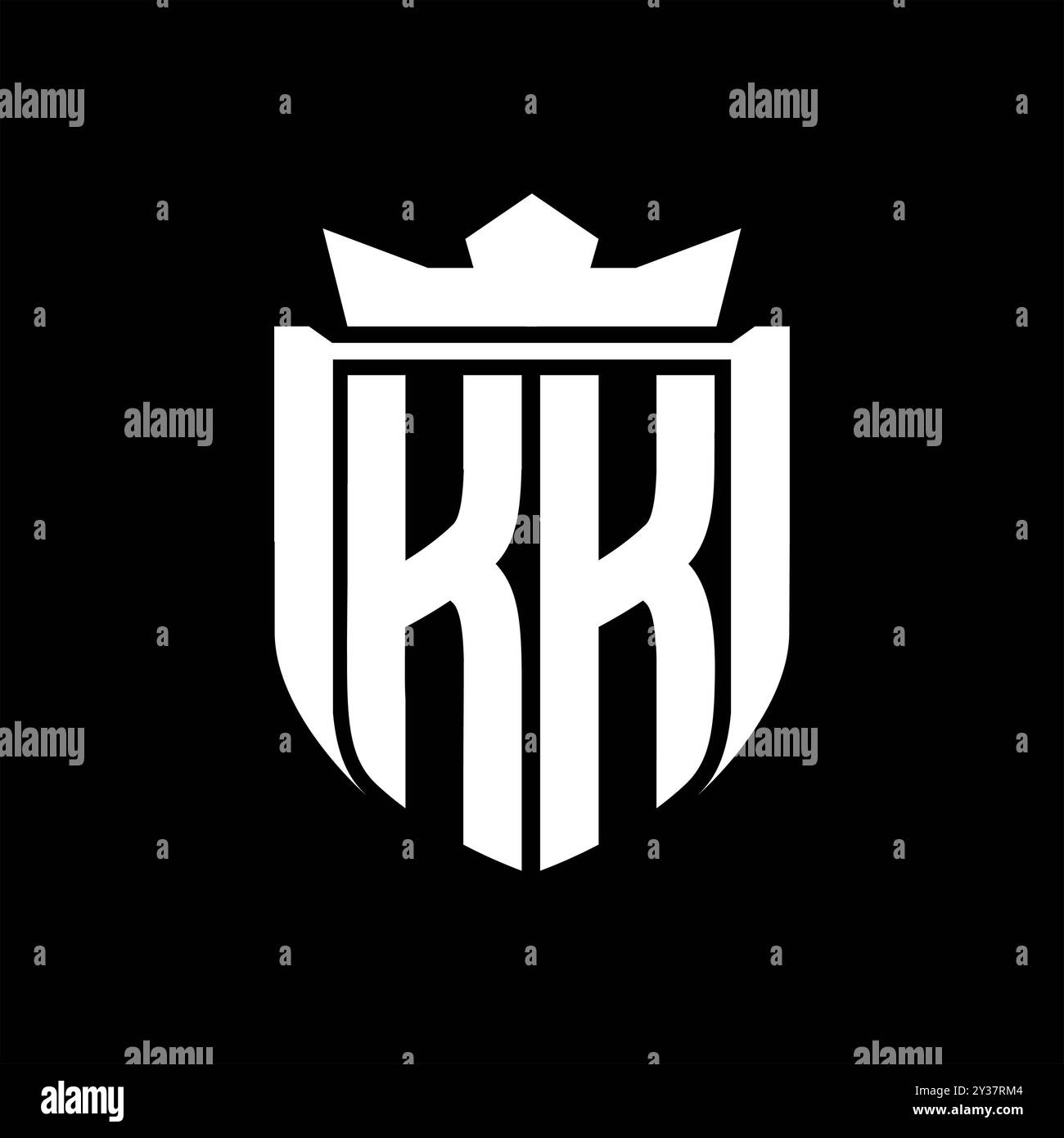 KK Letter logo with shield shape inside shield badge crown on black ...