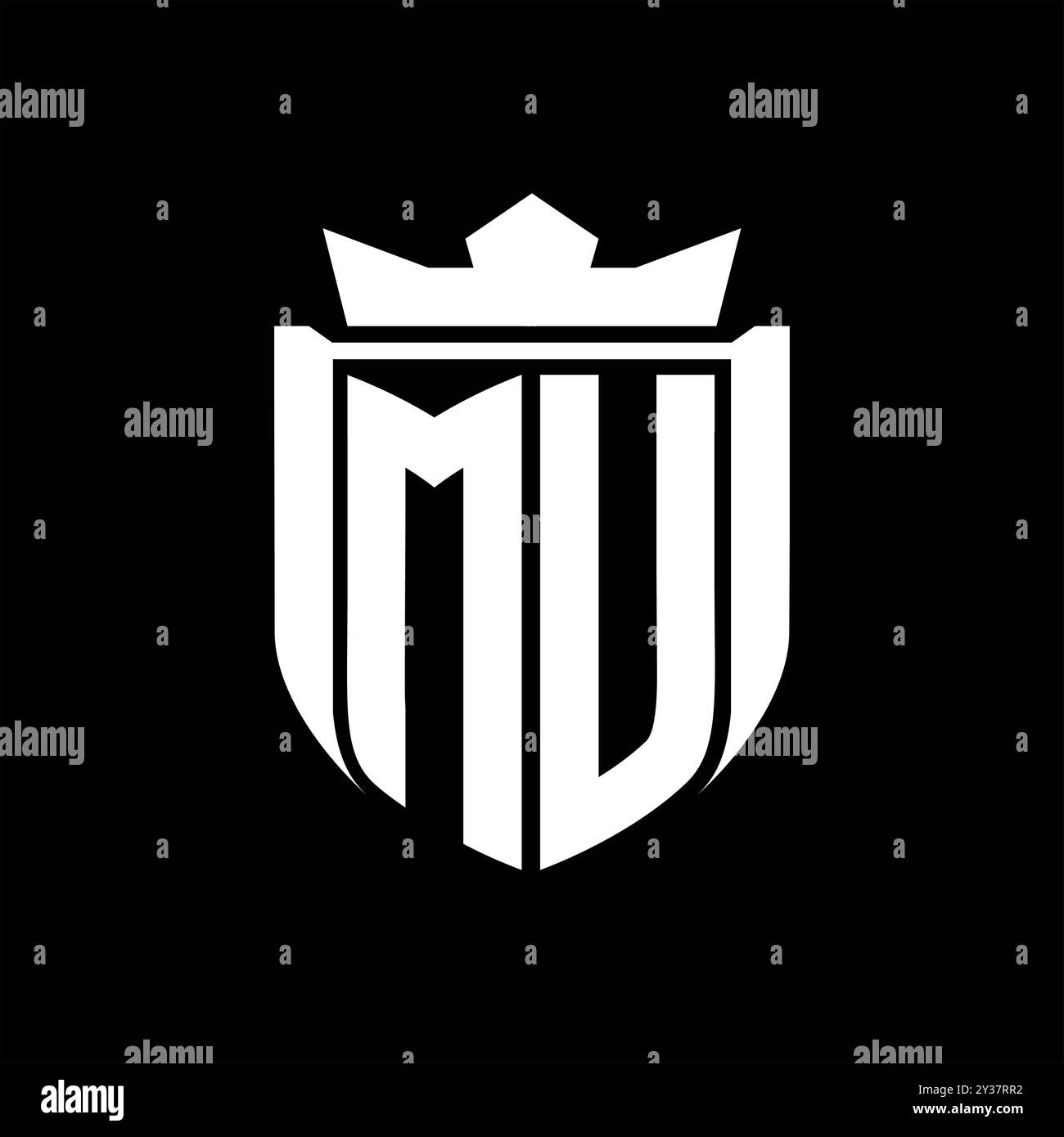 MU Letter logo with shield shape inside shield badge crown on black ...