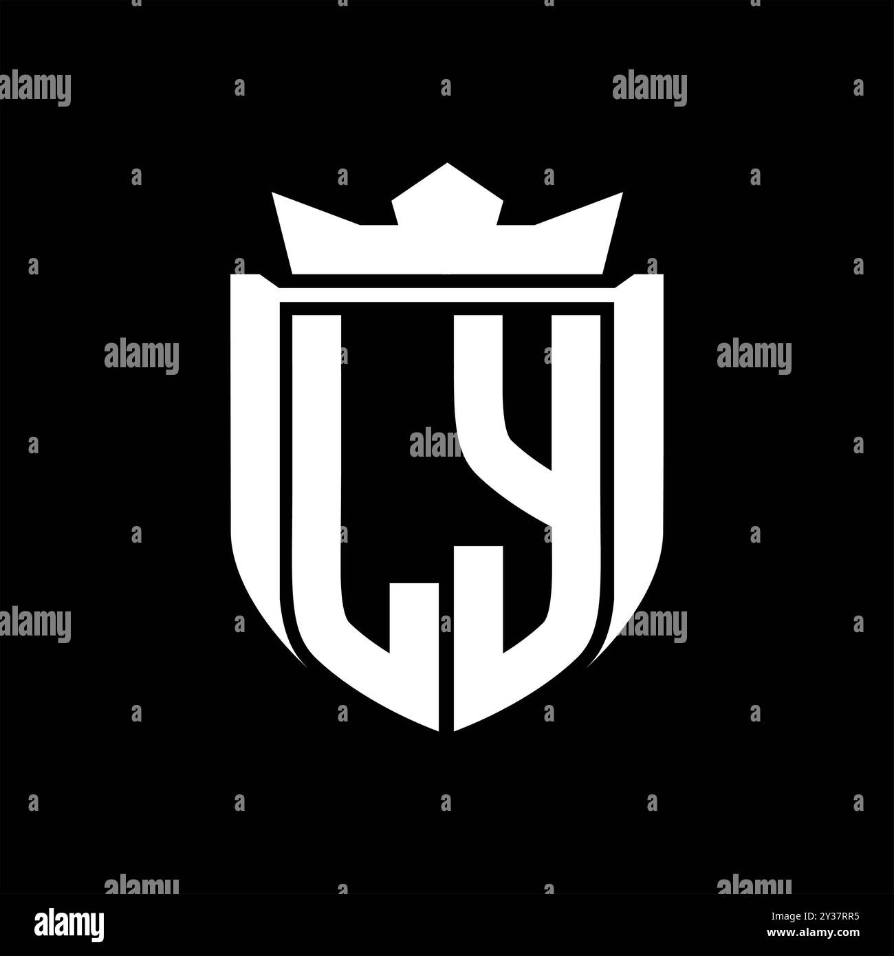 LY Letter logo with shield shape inside shield badge crown on black ...