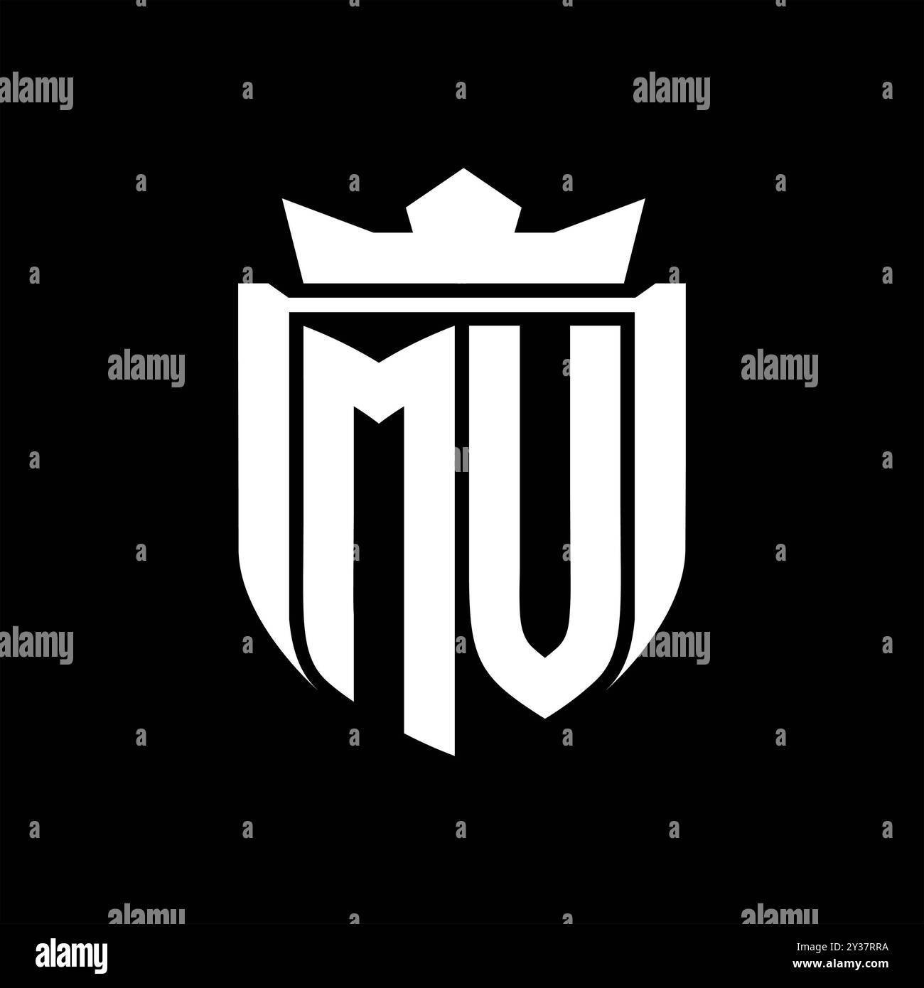 MV Letter logo with shield shape inside shield badge crown on black ...