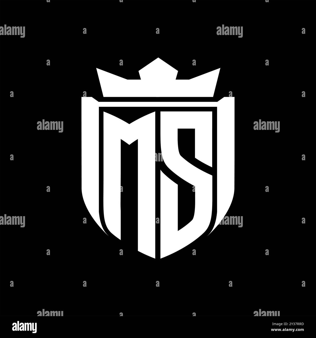 MS Letter logo with shield shape inside shield badge crown on black ...