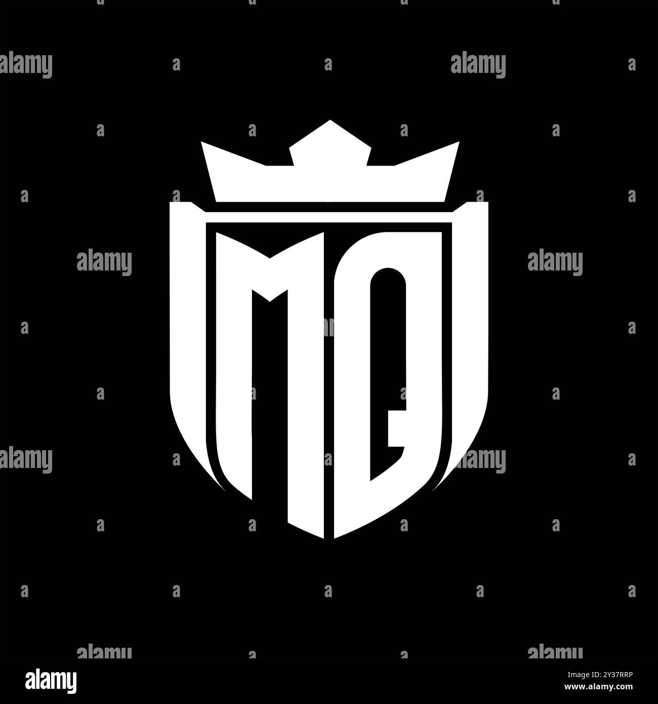 MQ Letter logo with shield shape inside shield badge crown on black ...