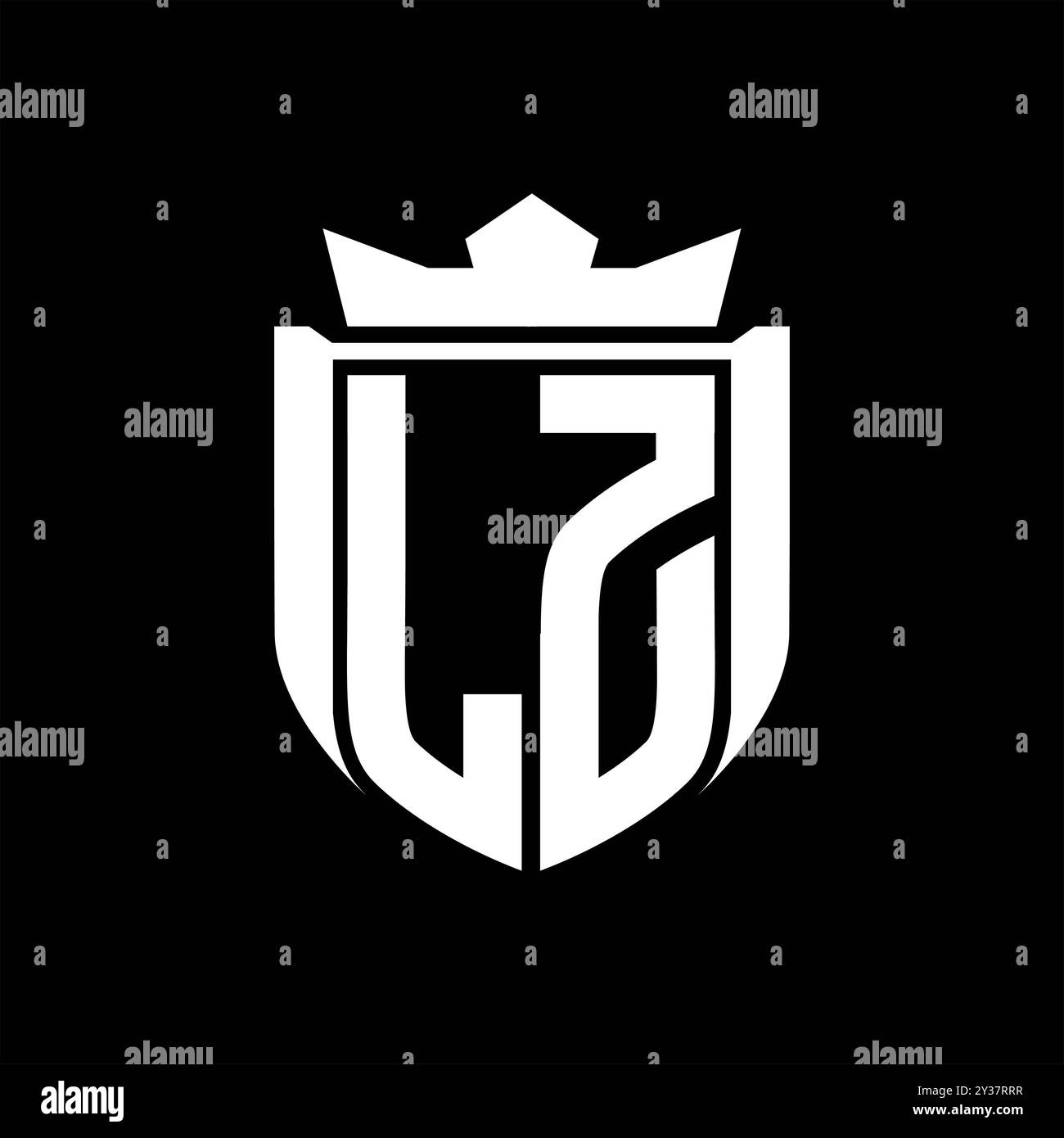 LZ Letter logo with shield shape inside shield badge crown on black ...