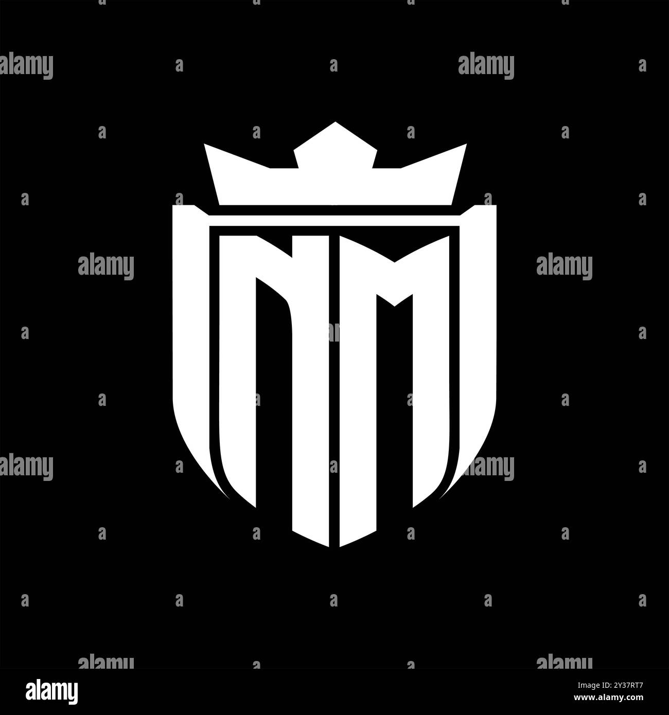 NM Letter logo with shield shape inside shield badge crown on black ...