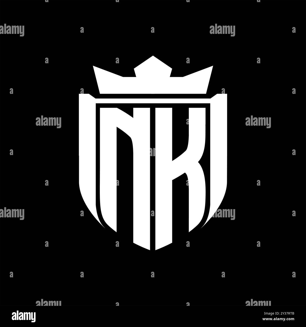 NK Letter logo with shield shape inside shield badge crown on black ...