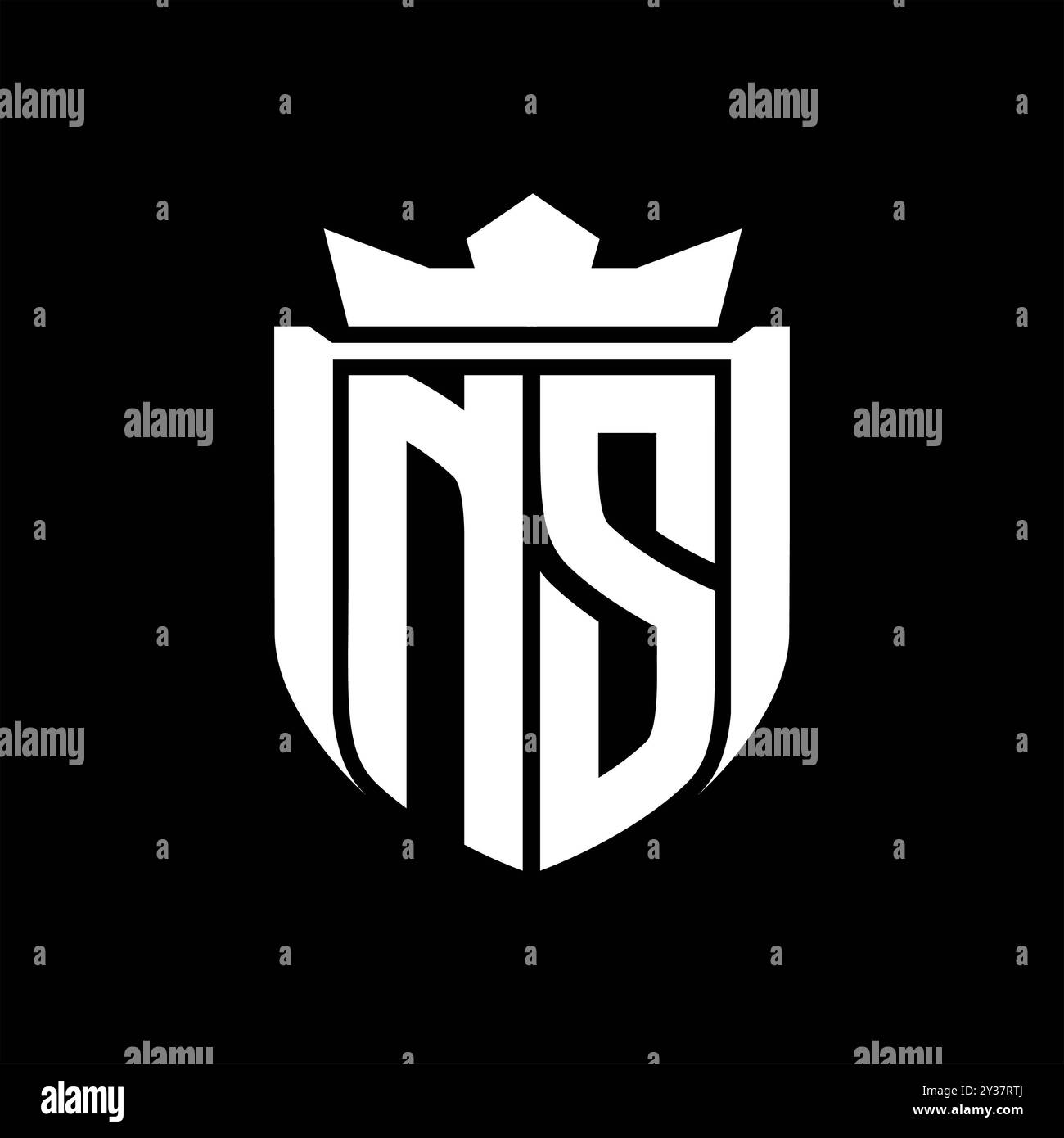 NS Letter logo with shield shape inside shield badge crown on black ...