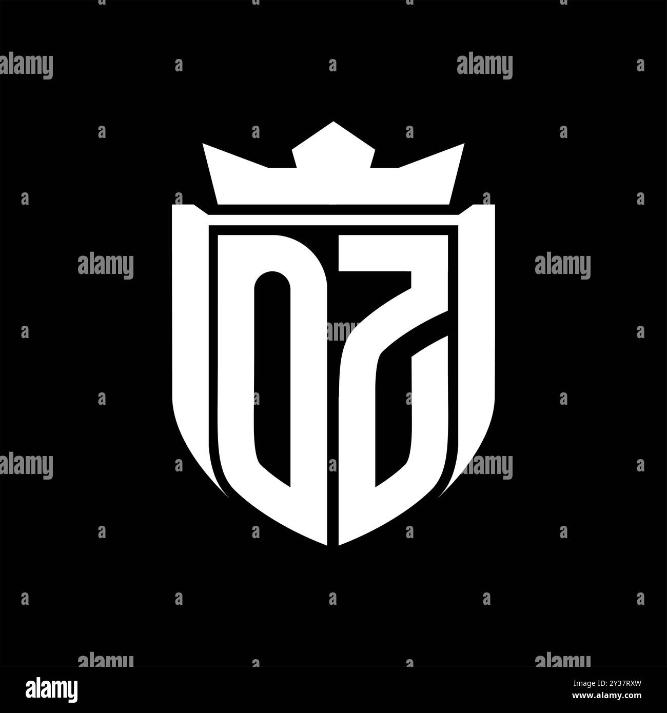 OZ Letter logo with shield shape inside shield badge crown on black ...