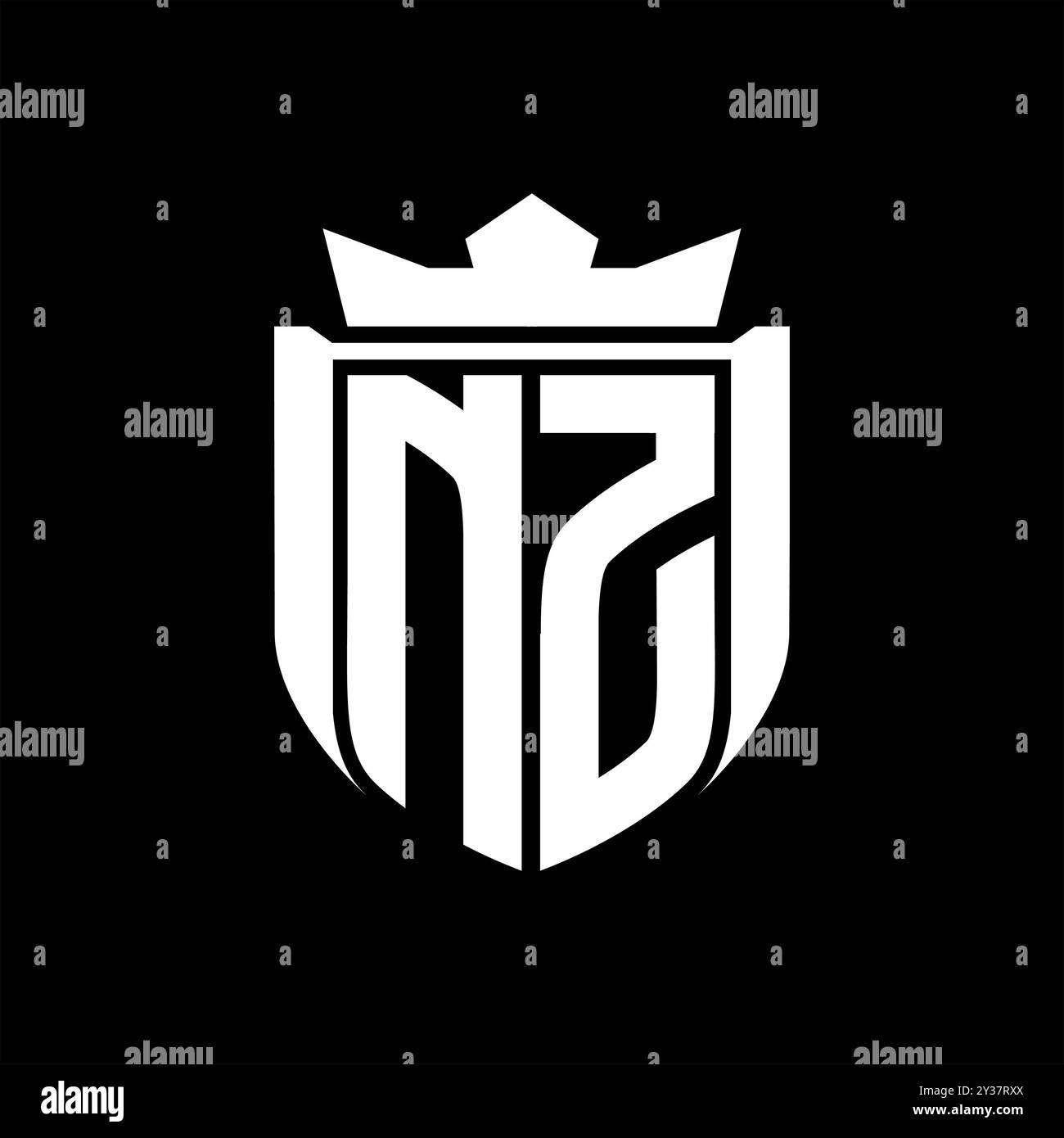 NZ Letter logo with shield shape inside shield badge crown on black ...