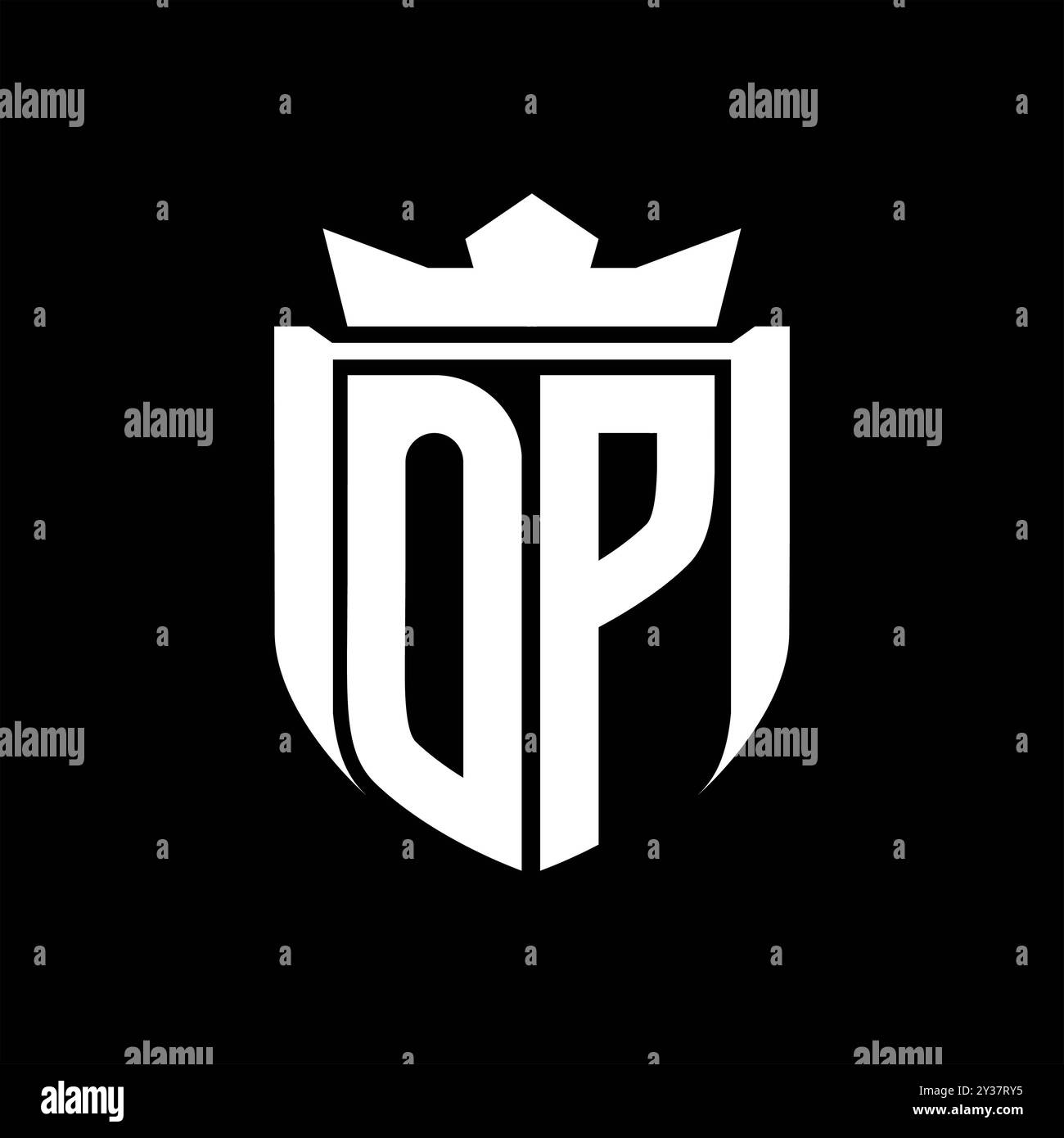OP Letter logo with shield shape inside shield badge crown on black ...