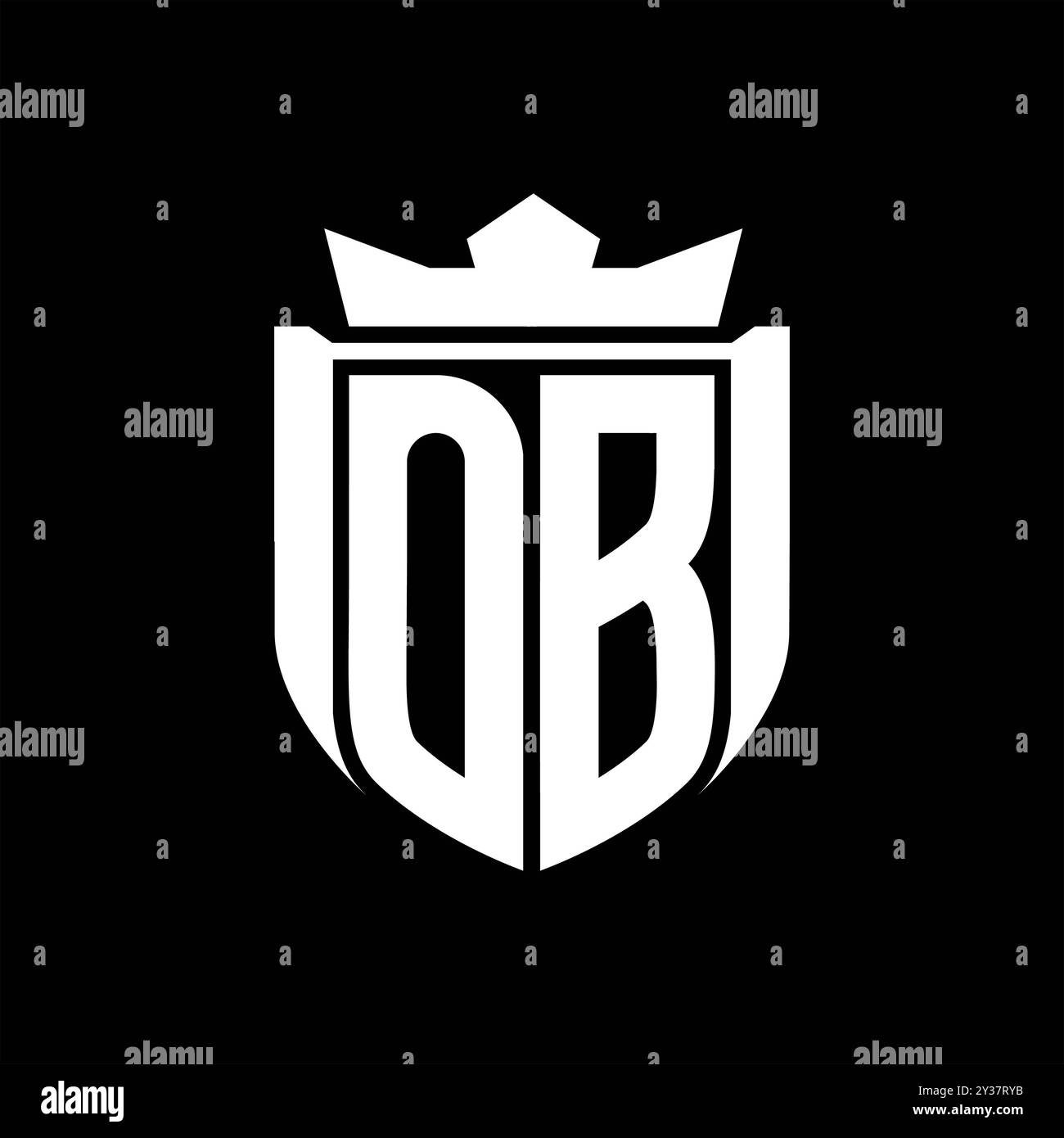 OB Letter logo with shield shape inside shield badge crown on black ...