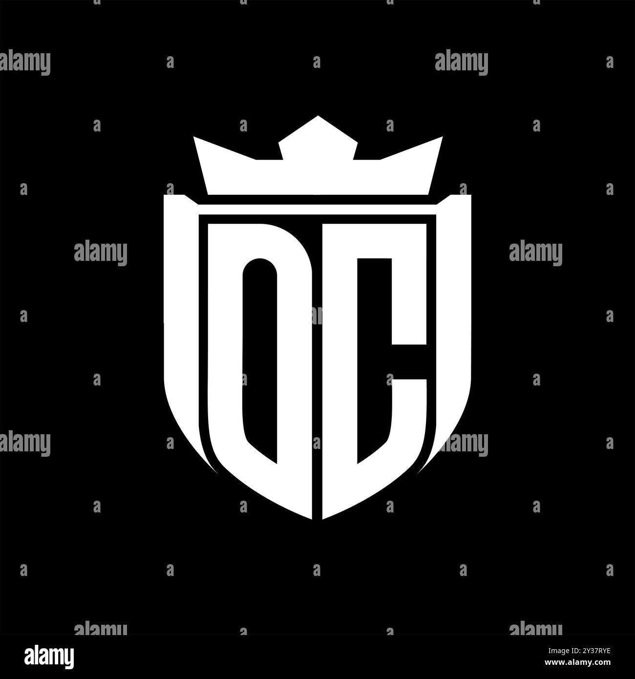 OC Letter logo with shield shape inside shield badge crown on black ...