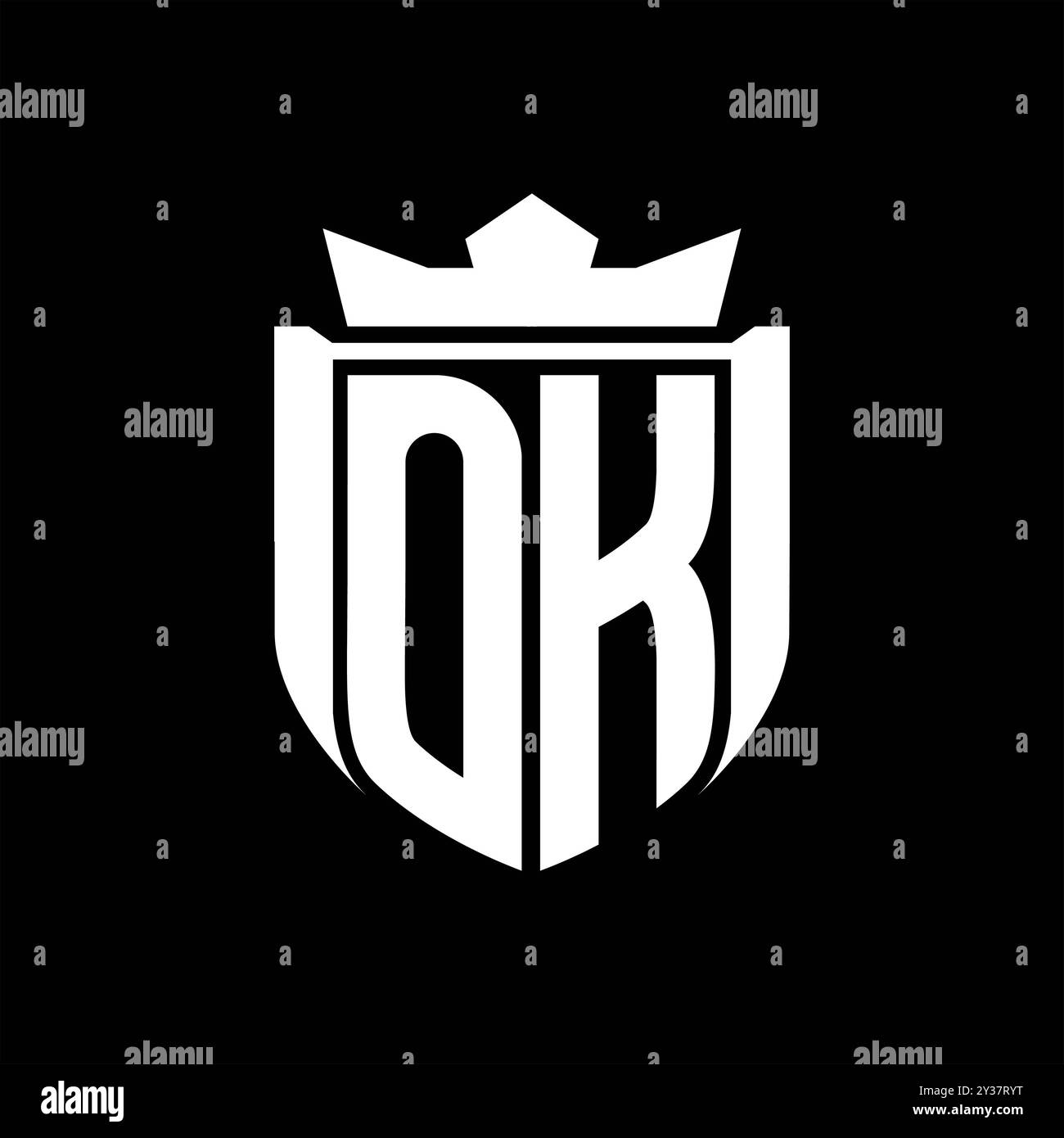 OK Letter logo with shield shape inside shield badge crown on black ...