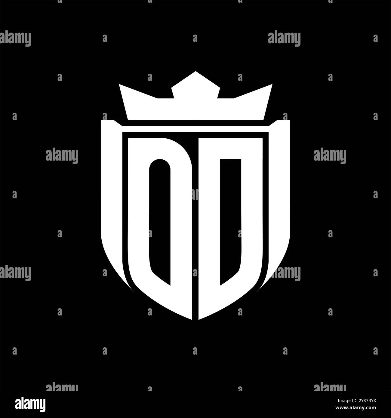 OD Letter logo with shield shape inside shield badge crown on black ...