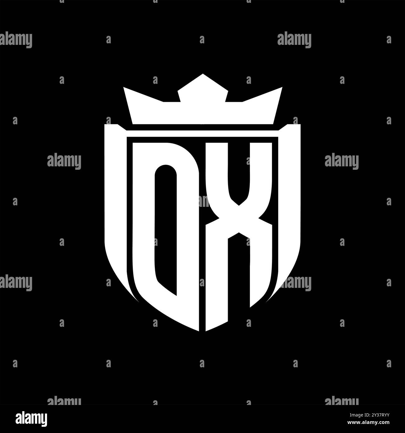 OX Letter logo with shield shape inside shield badge crown on black ...